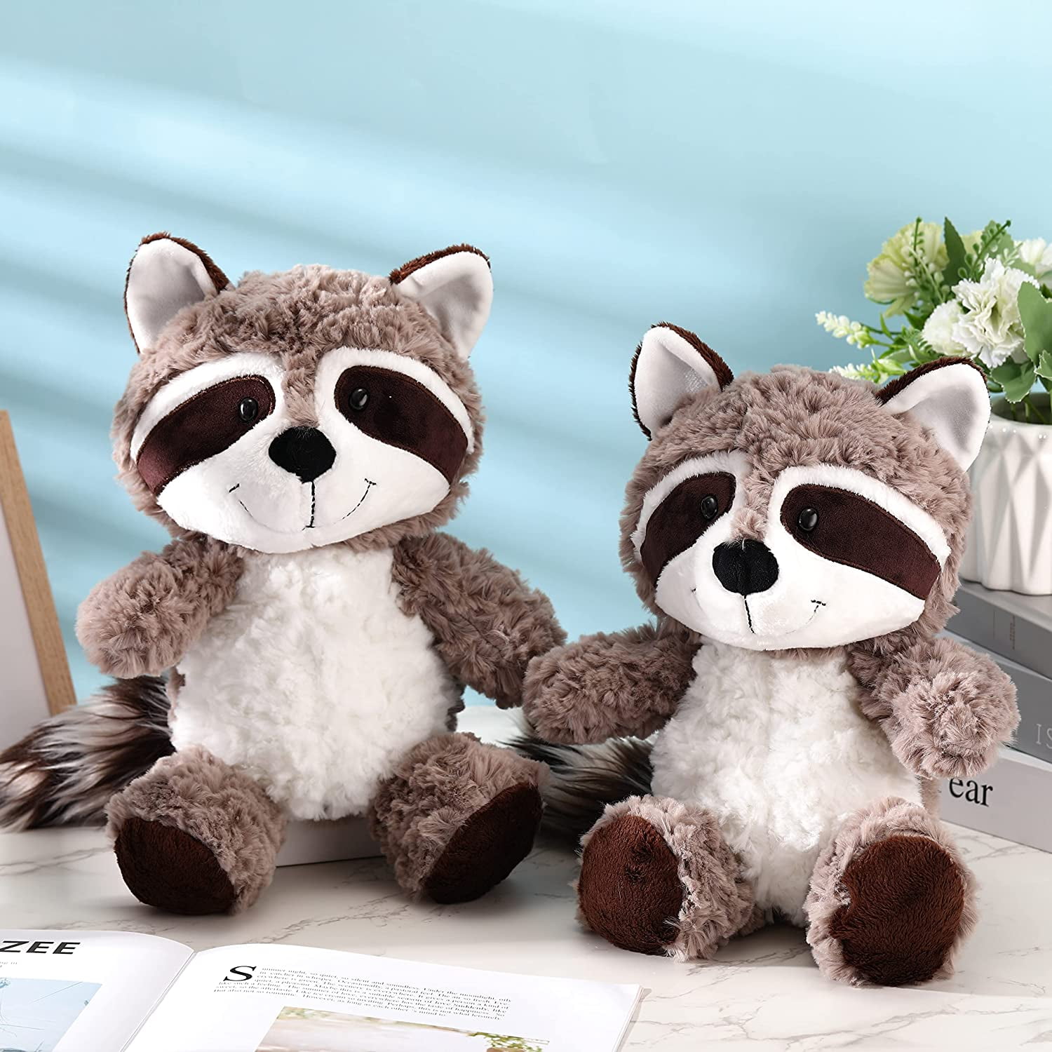 XD5-2-Piece Raccoon Plush Set - Soft, Cute, 14-Inch Brown Raccoon ...