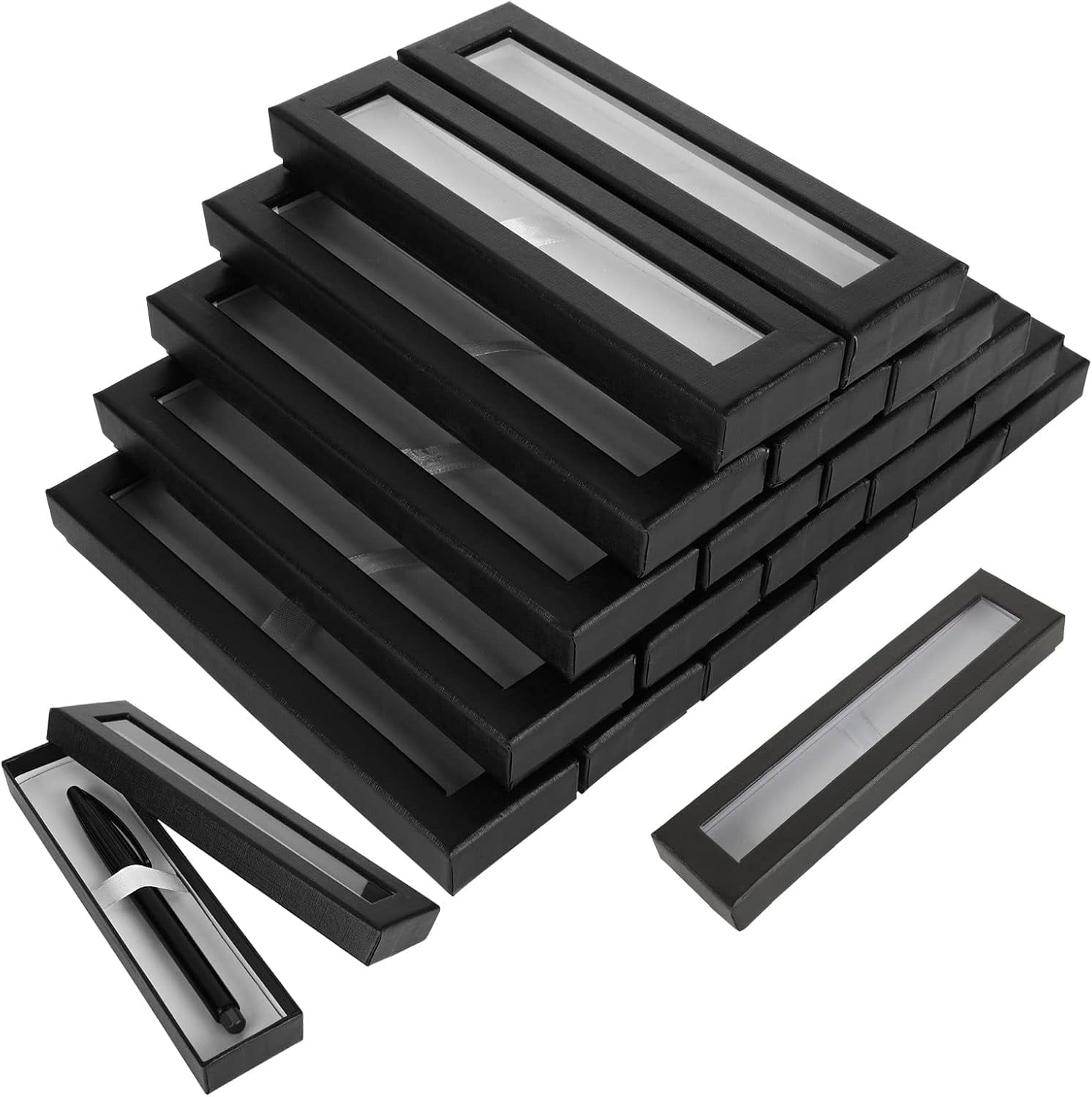 XD5-20PCS Empty Pen Gift Box Pen Case with Clear Lid Black Cardboard ...