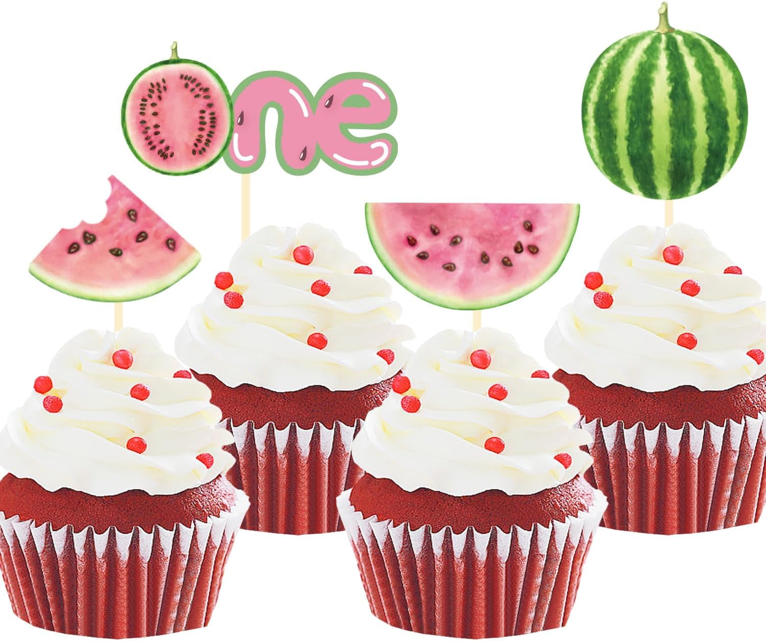 XD5-24Pcs Watermelon Cupcake Toppers, One in a Melon Cupcake Decoration ...
