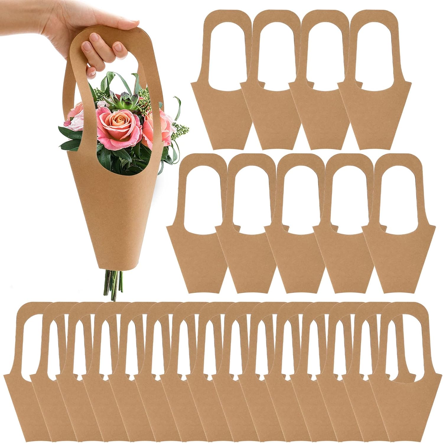 XD5-25 Pack Flower Bouquet Bags with Handle, Kraft Paper Flowers Gift ...