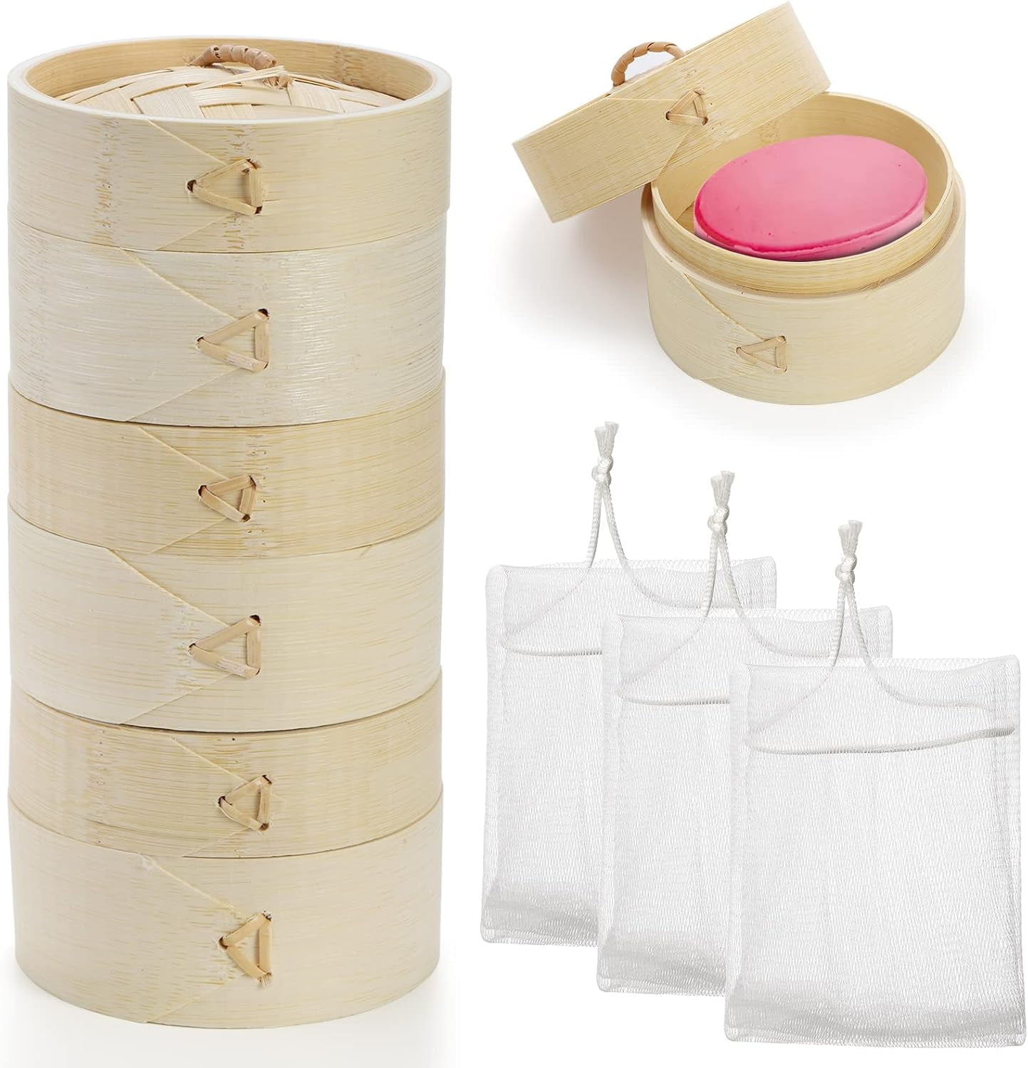 XD5-3 Pack Bamboo Bar Holder, Natural Soap Dishes with Lid Foaming Net ...