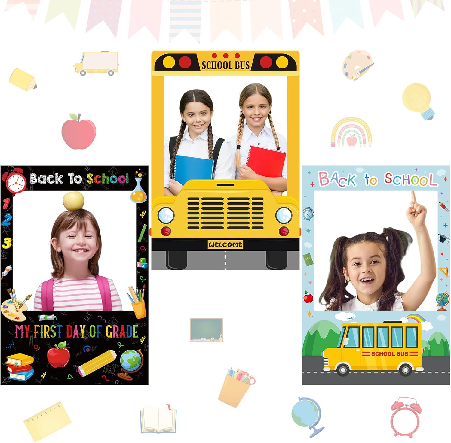 XD5-3 Pcs Back to School Photo Props Frame School Bus Photo Booth First ...