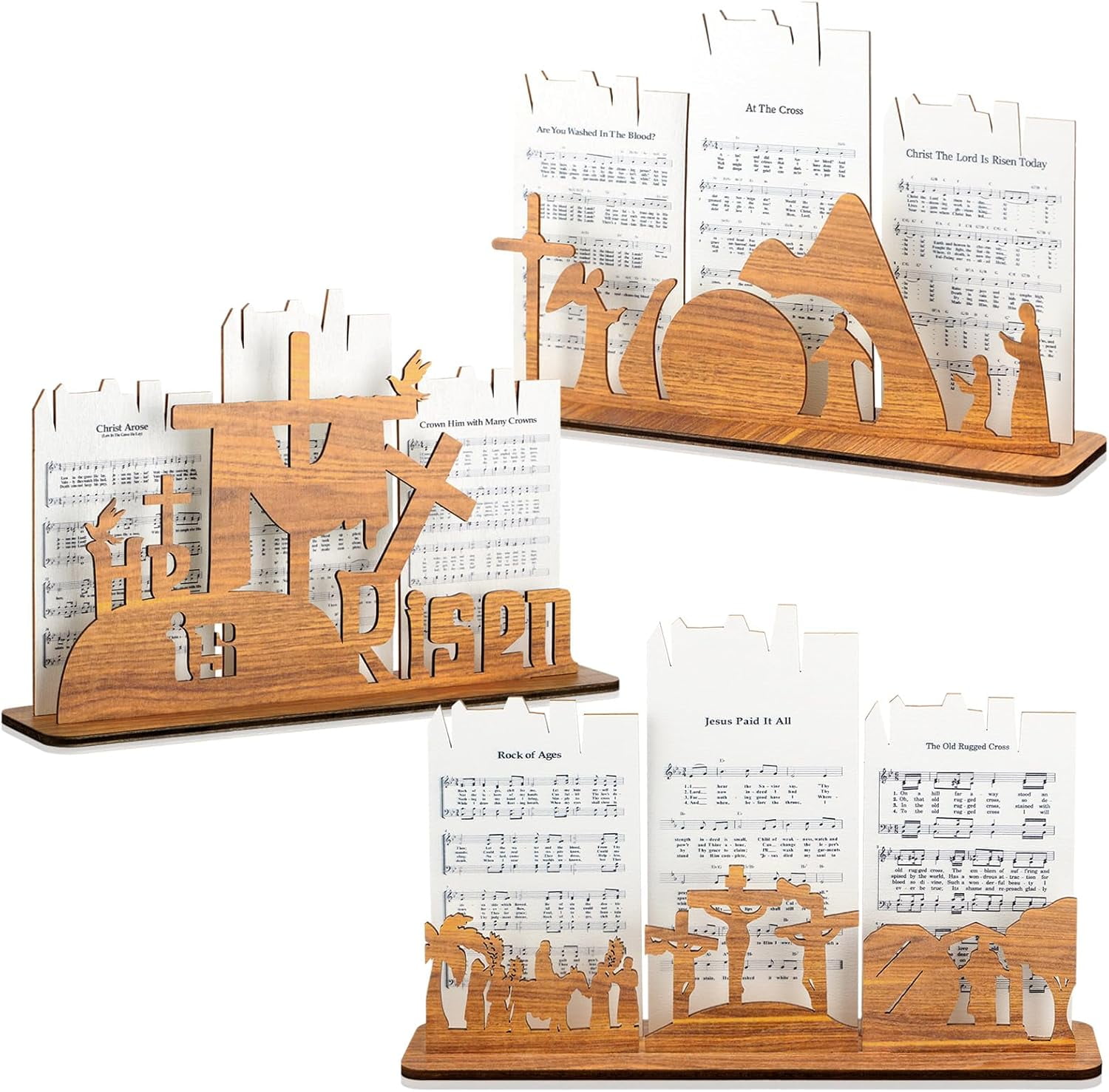 XD5-3 Sets Religious Resurrection Easter Decor He Is Risen Wood Table ...