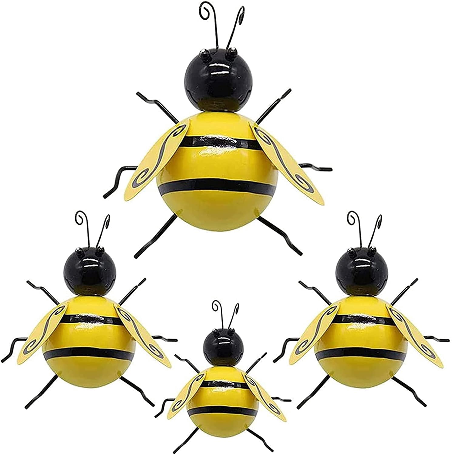 XD5-4 Pack Metal Bee Wall Decor Outdoor Garden Fence Decor, 3D Bumble ...