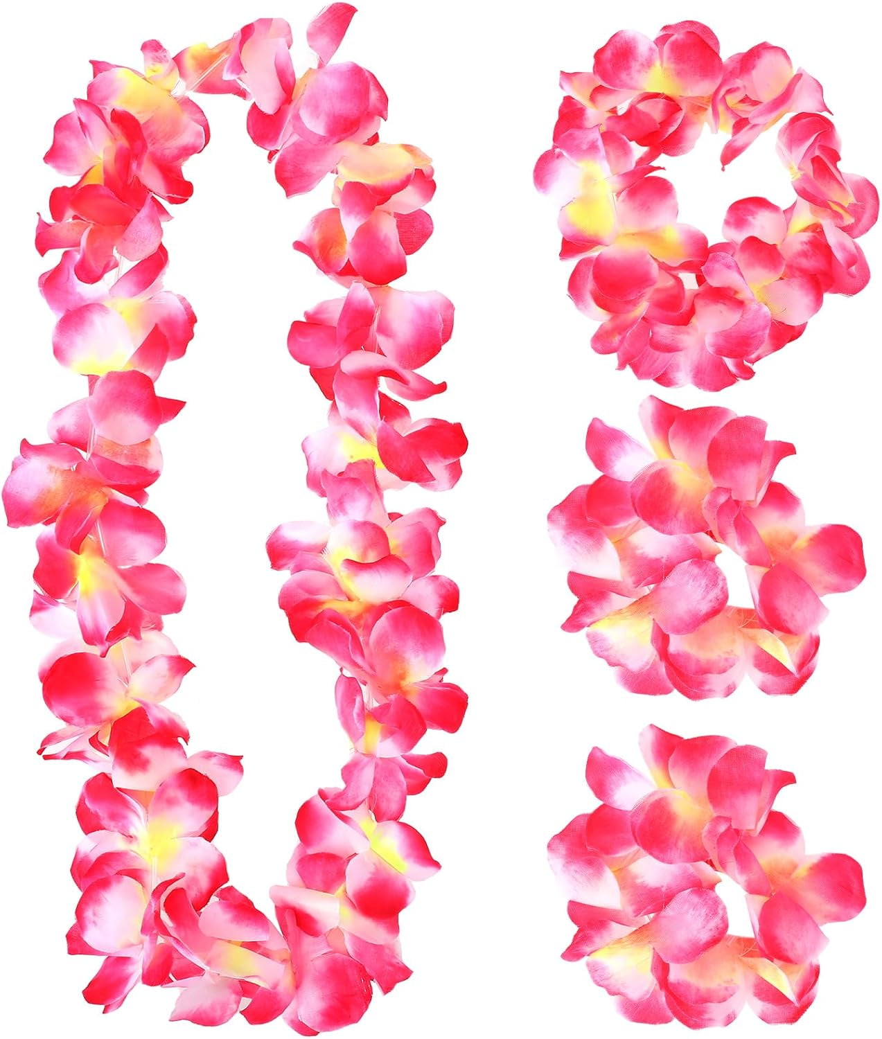 XD5-4 Packs Colorful Hawaiian Leis, Artificial Hawaiian Flower Necklace ...