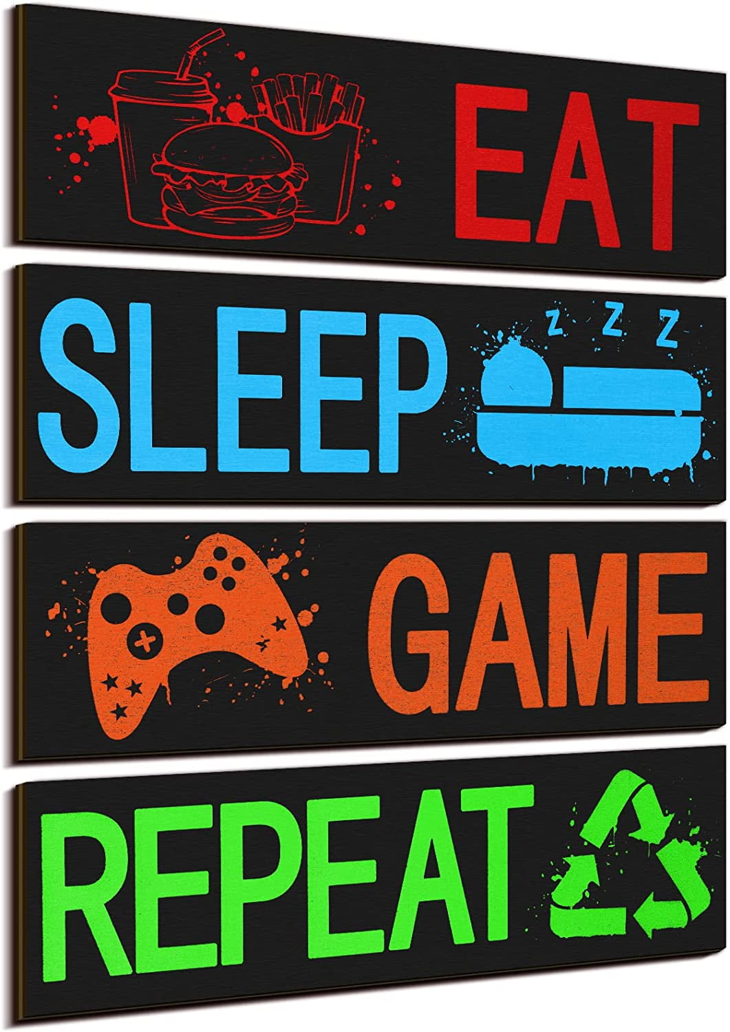 XD5-4 Pcs Gaming Room Decor for Boys Game Posters Wooden Video Wall Art ...