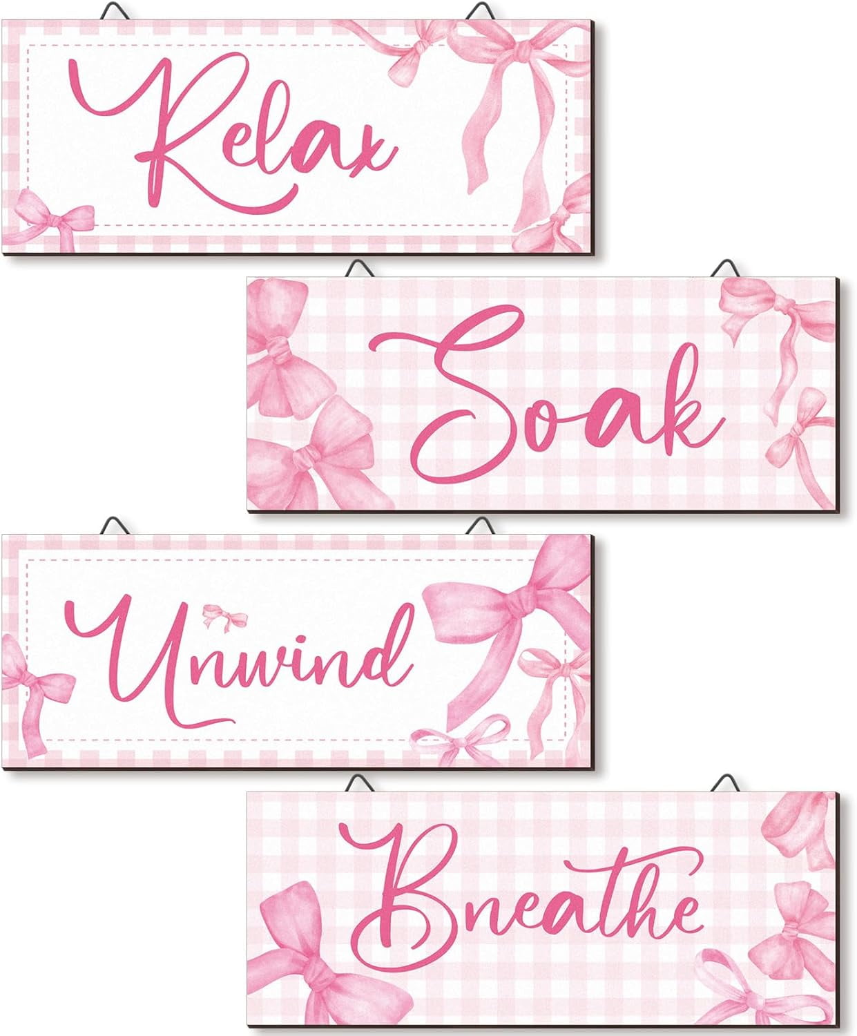 XD5-4 Pieces Coquette Pink Bow Bathroom Wall Decor Relax Soak Unwind ...