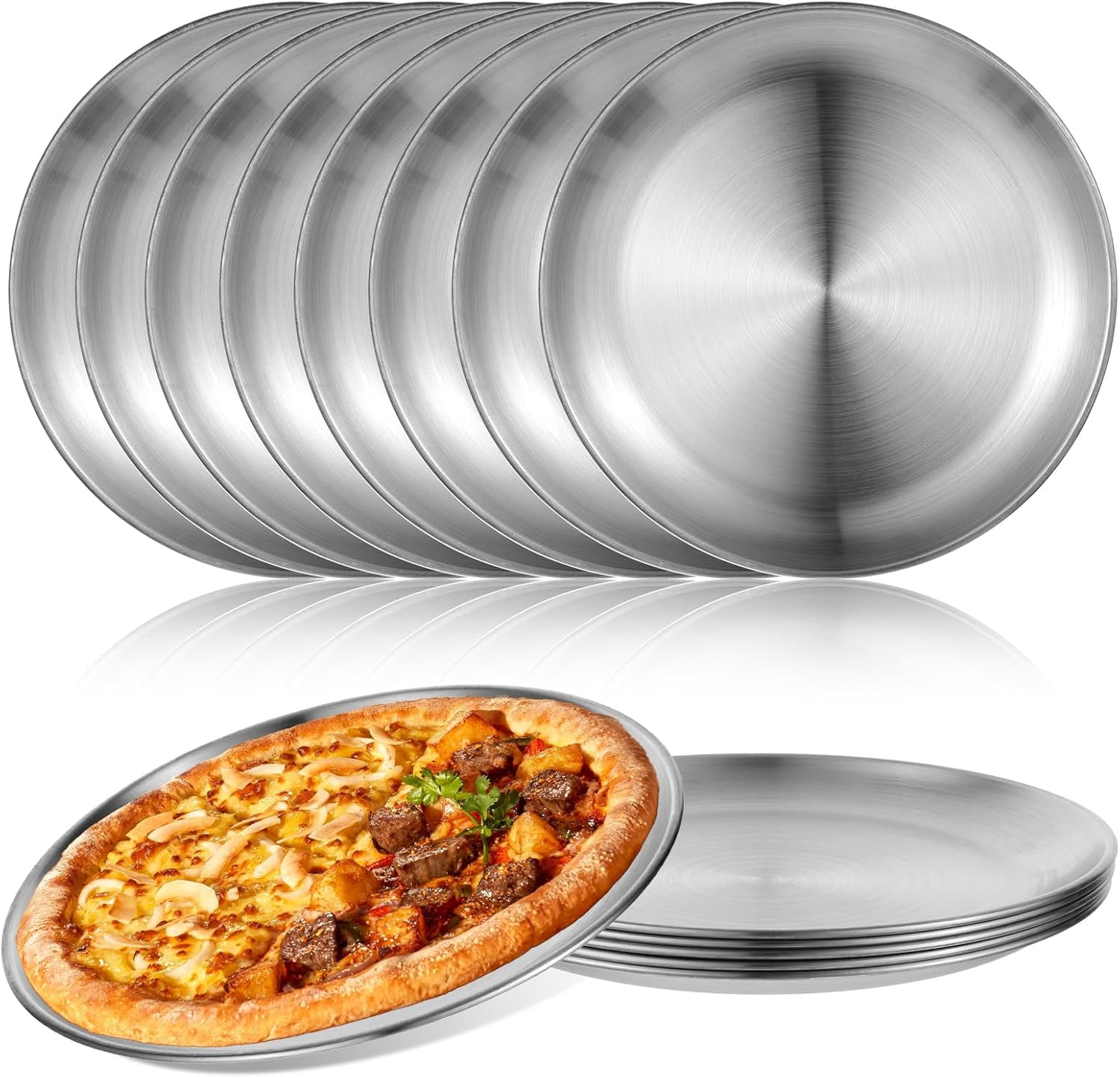 XD5-8 Pieces Stainless Steel Pizza Pan, 8 Inch Round Pizza Pans ...