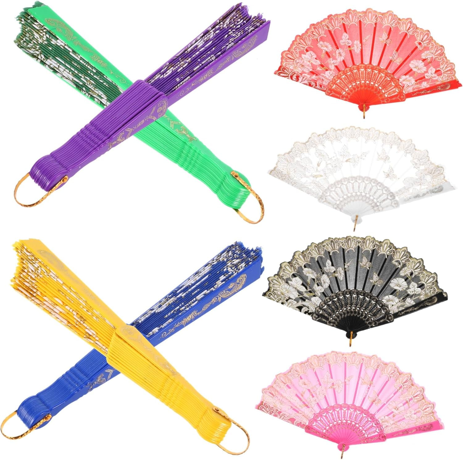 XD5-8Pcs Vintage Style Folding Hand Fans Handheld Decorative Fans for ...