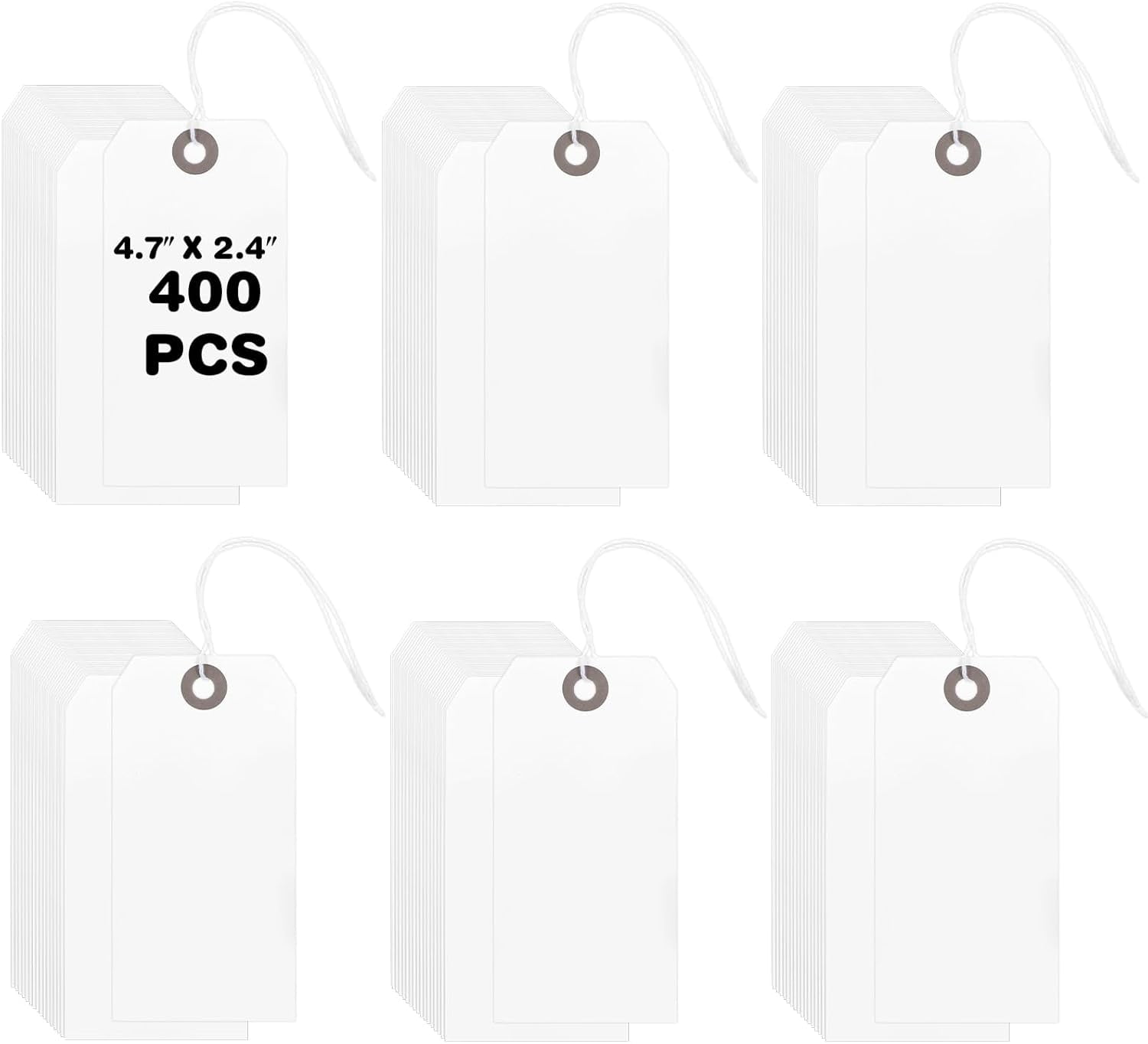 XD5-Gift Tags with String 400 PCS Attached Hang White Paper Bag Blank ...