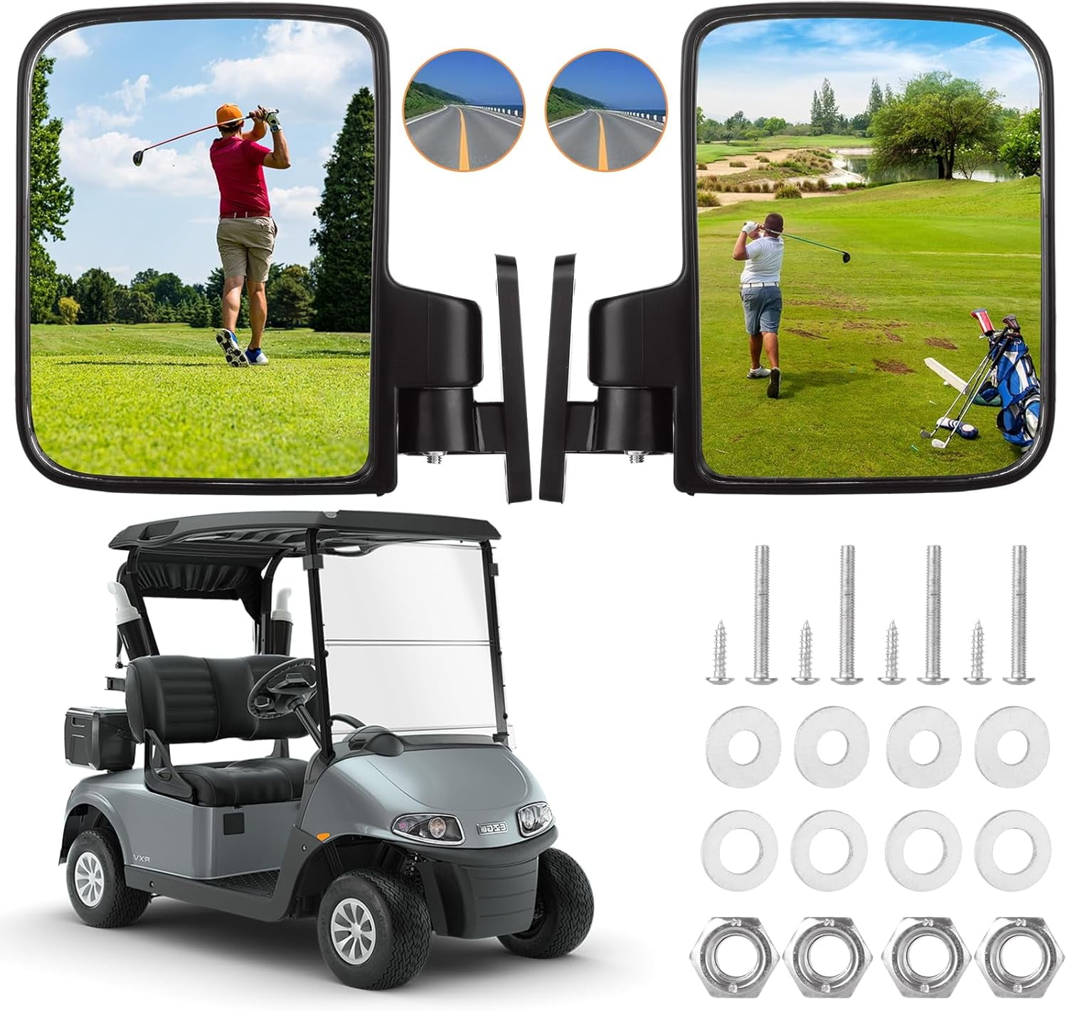 XD5-Golf Cart Mirrors No Drilling Side Rear View Mirrors Adjustable ...