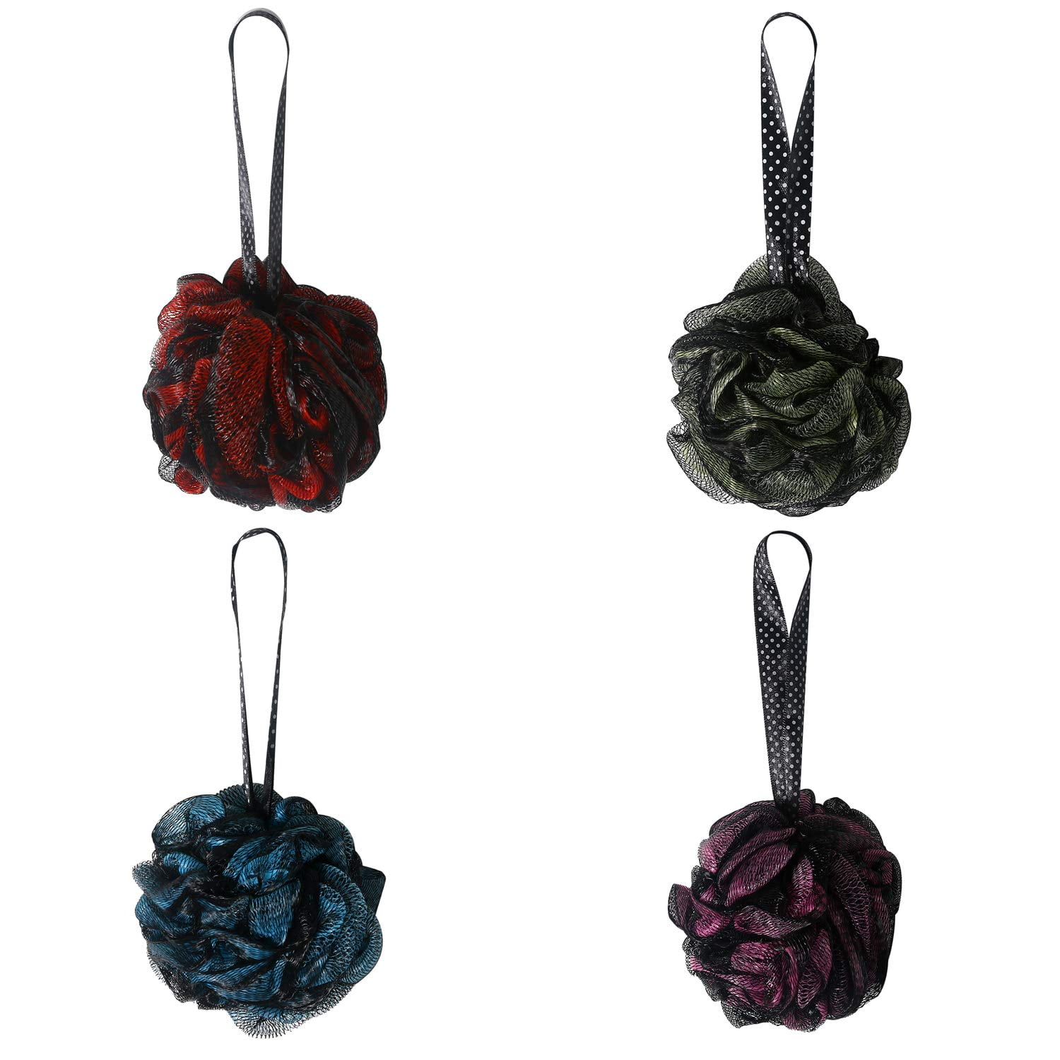 XD5-Loofah Bath Sponge 4 Packs Mesh Pouf Shower Ball for Men & Women ...