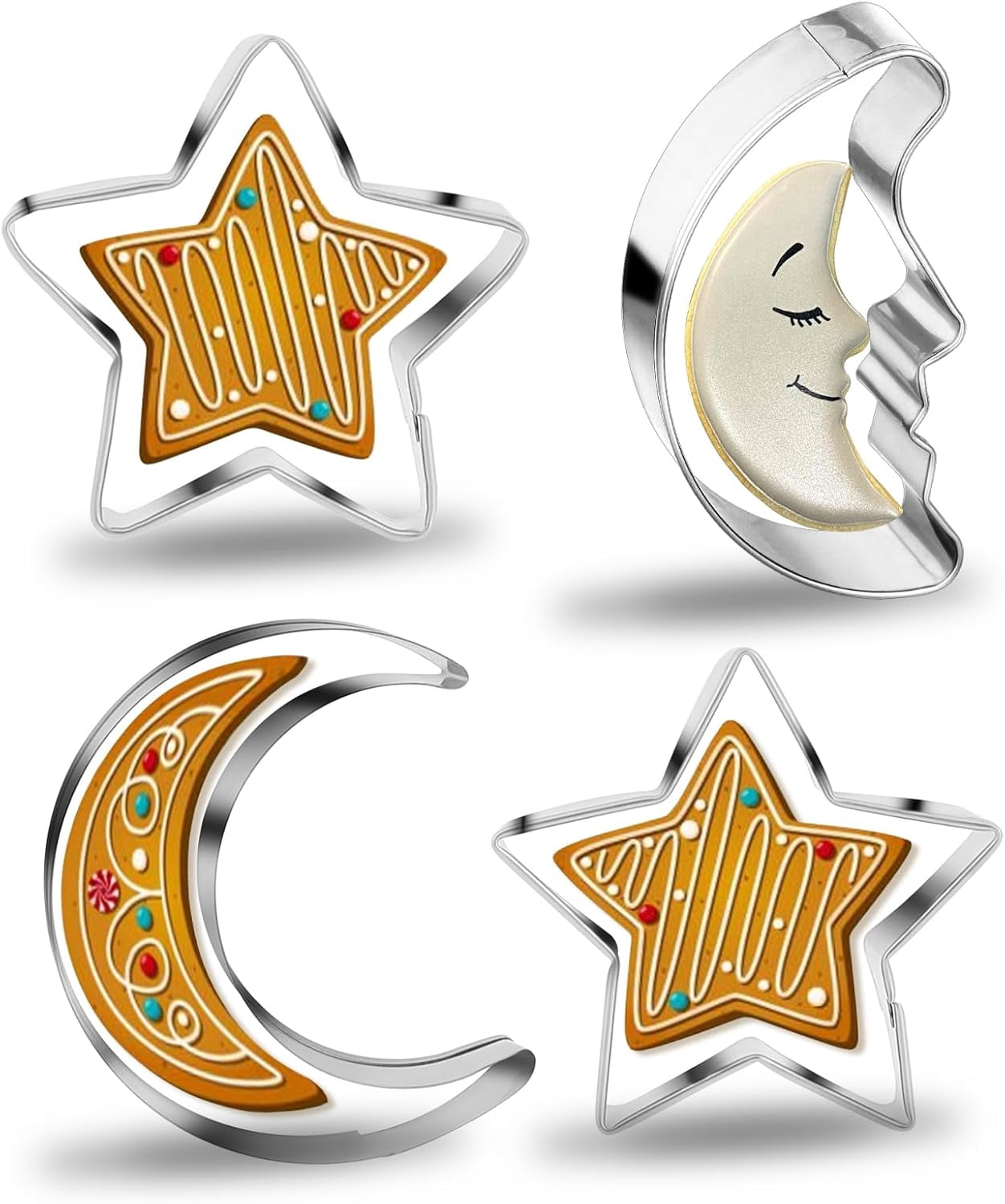 XD5-Metal Biscuit Cutter, 4 PCS Star and Moon Cookie Cutters Stainless ...
