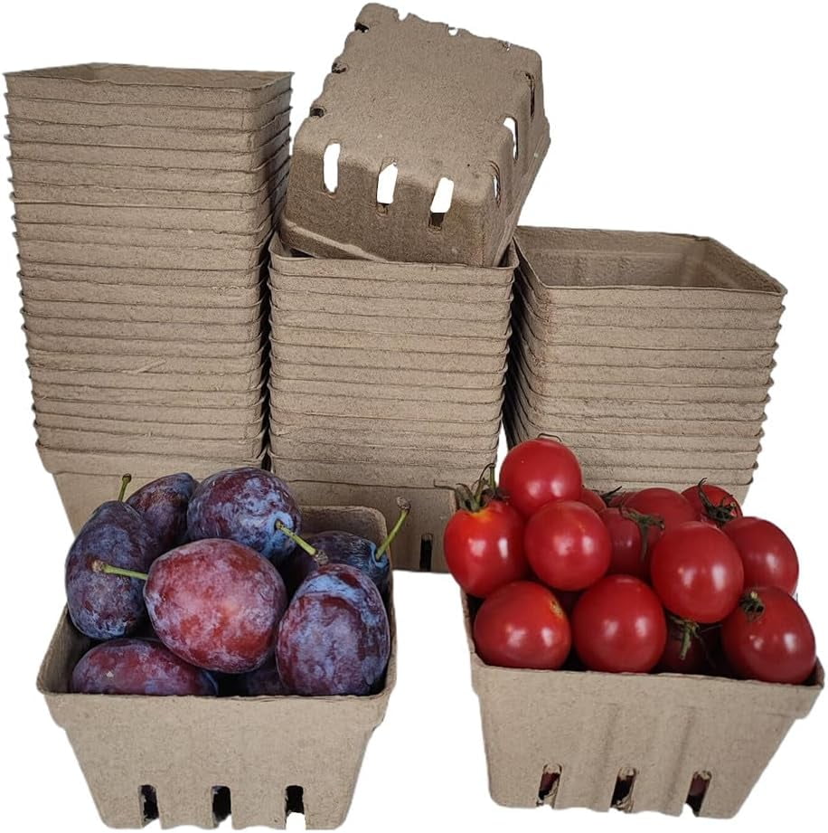 XD5-Natural Molded Pulp Fiber Berry Basket, Small Vented Farmer Market ...