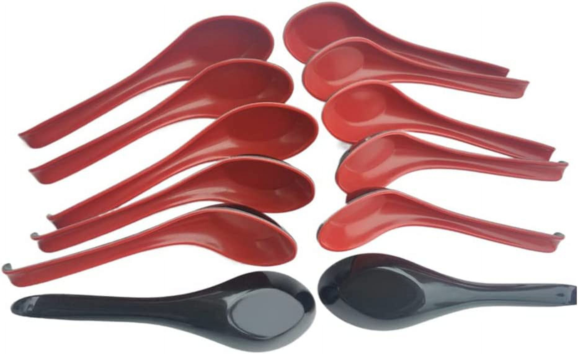 XD5-Plastic Large Soup Spoons with Long Handle, Red and Black Wonton ...