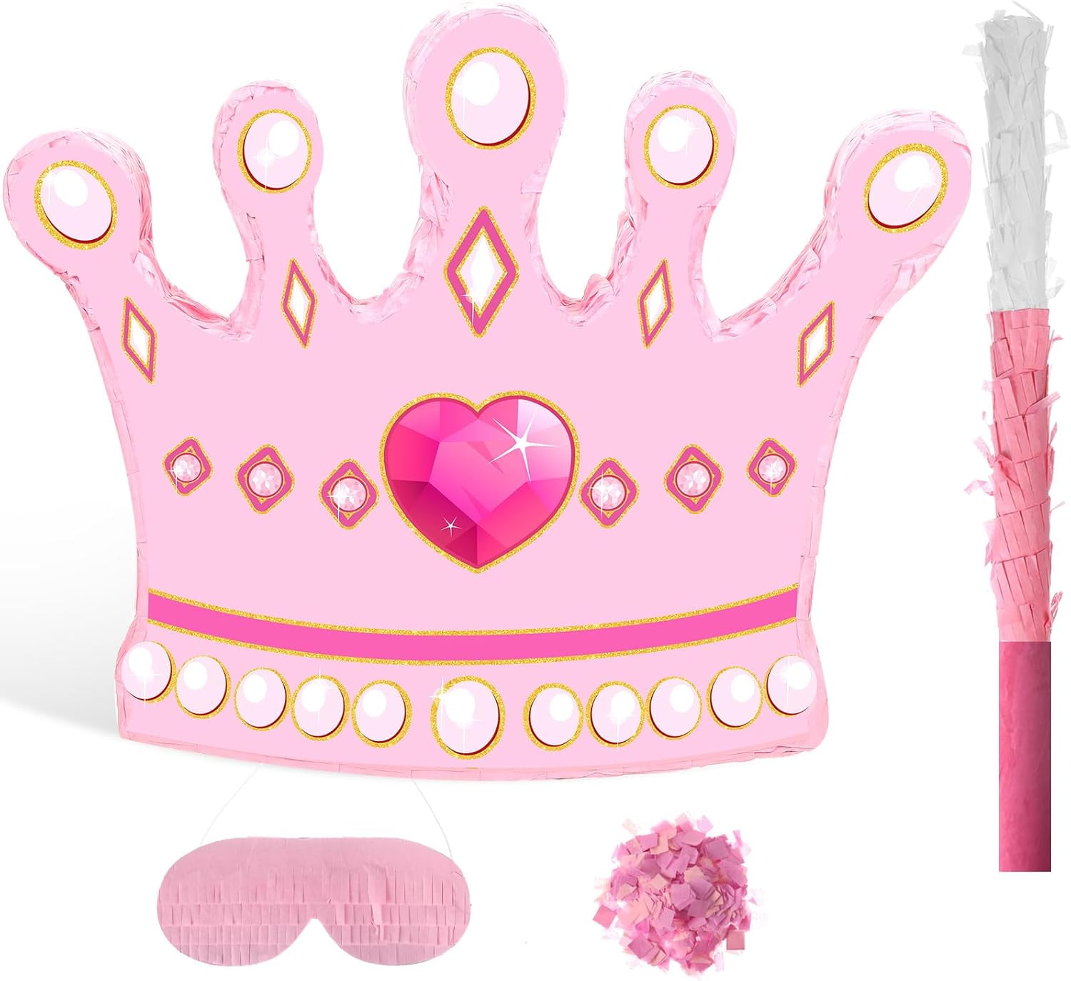 XD5-Princess Crown Piñata Bundle Girl Party Game Set Include Pink Crown ...
