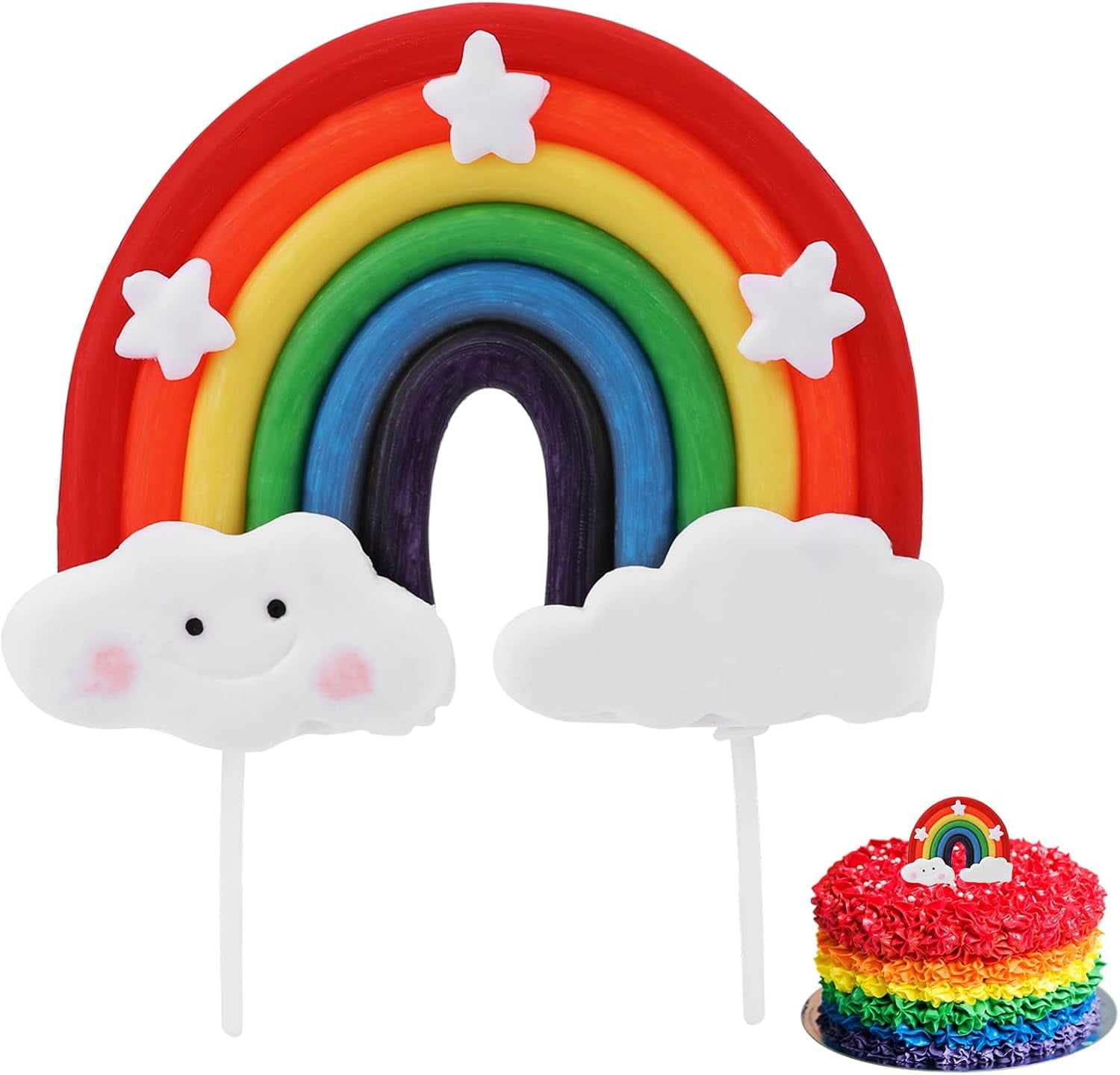 XD5-Rainbow Cake Topper, Soft Pottery Cute Rainbow Star Cloud Cake ...