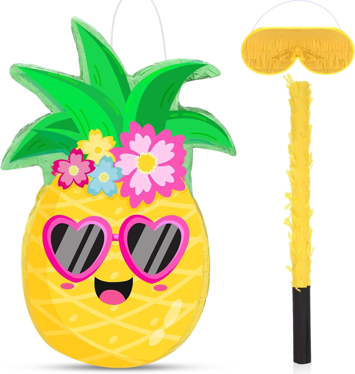 XD5-Small Pineapple Piñata Summer Fruit Piñata with Blindfold Bat for Hawaiian Tropical Luau ...