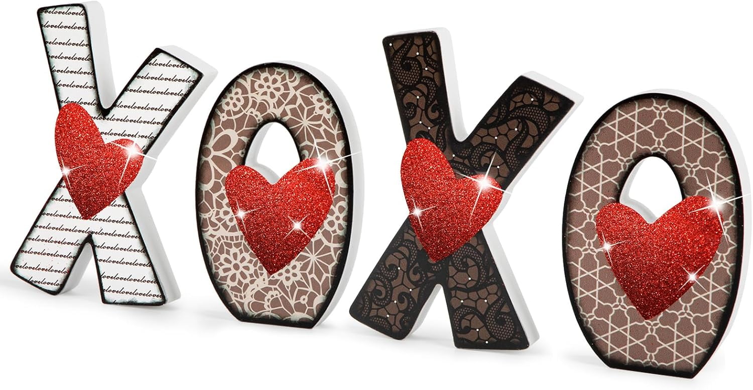 XD5-Wood XOXO Signs, Glitter Freestanding Letter Table Decorations Word ...
