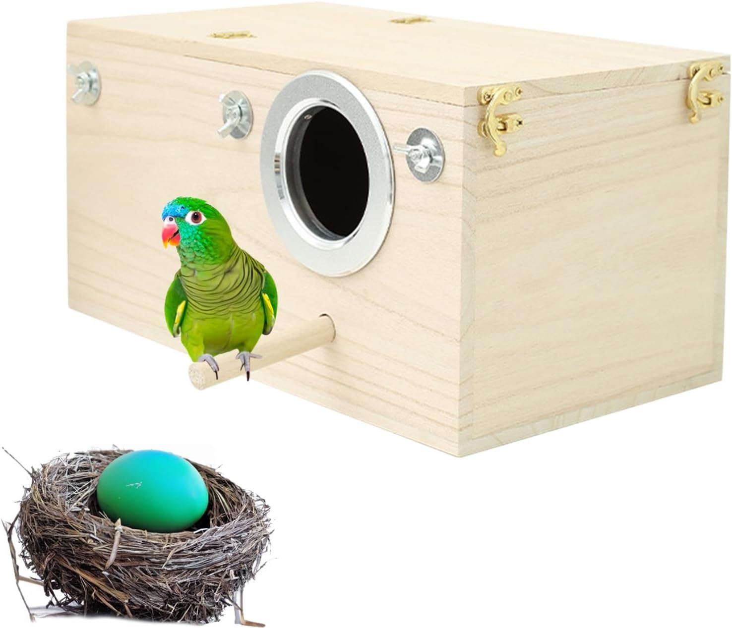 XD5-Wooden Cockatiel Breeding Nest with Perch, Bird Cage Mating Box | Parakeet Nest Box Lovebird ...
