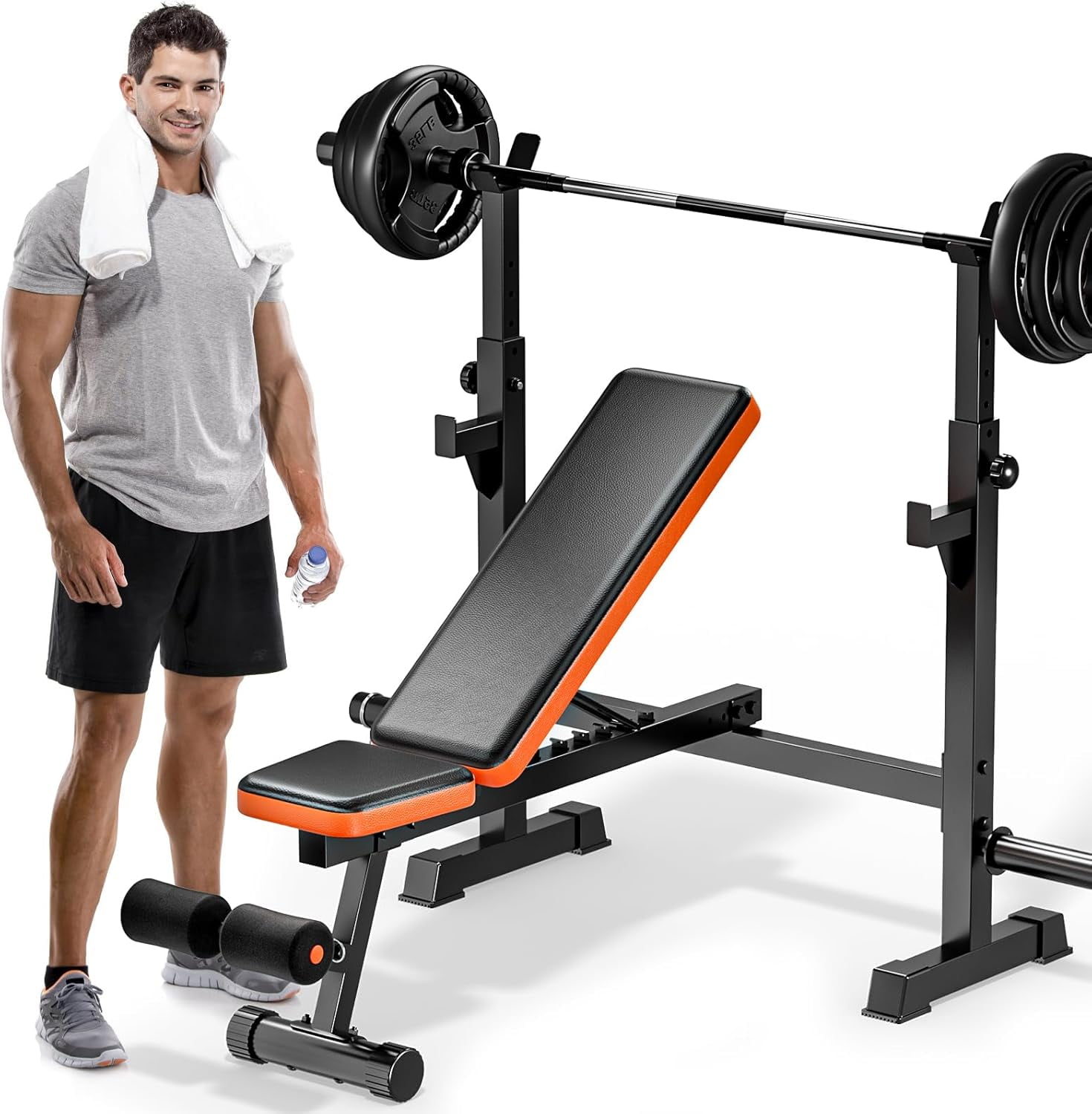 XDDIAS Bench Press, 5 IN 1 Olympic Weight Bench Press With Squat Rack ...