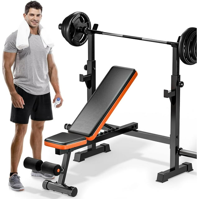 XDDIAS Bench Press, 5 IN 1 Olympic Weight Bench Press With Squat Rack ...