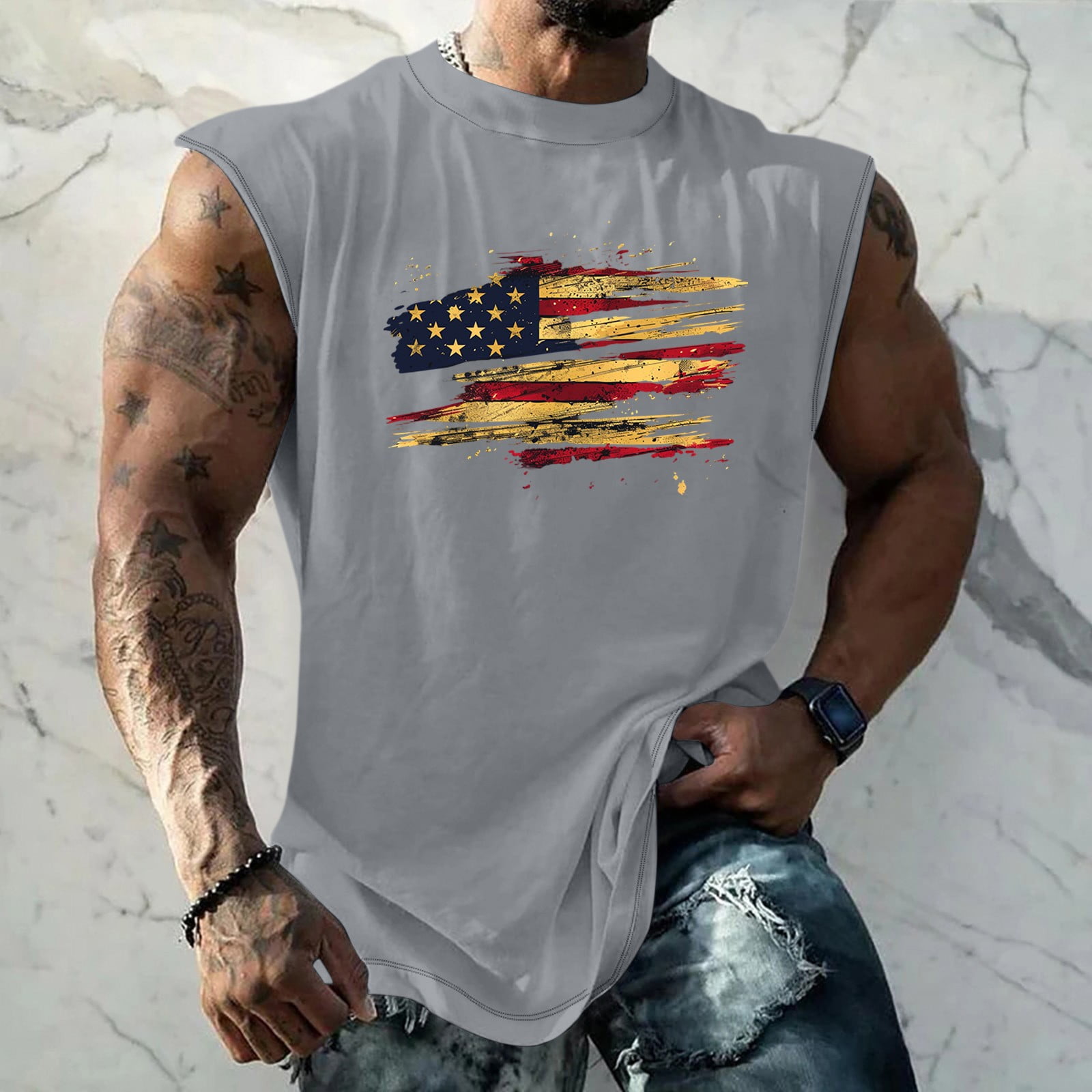 XDDLITP American Flag Tank Top Mens 4th Of July Sleeveless Shirts Gym ...