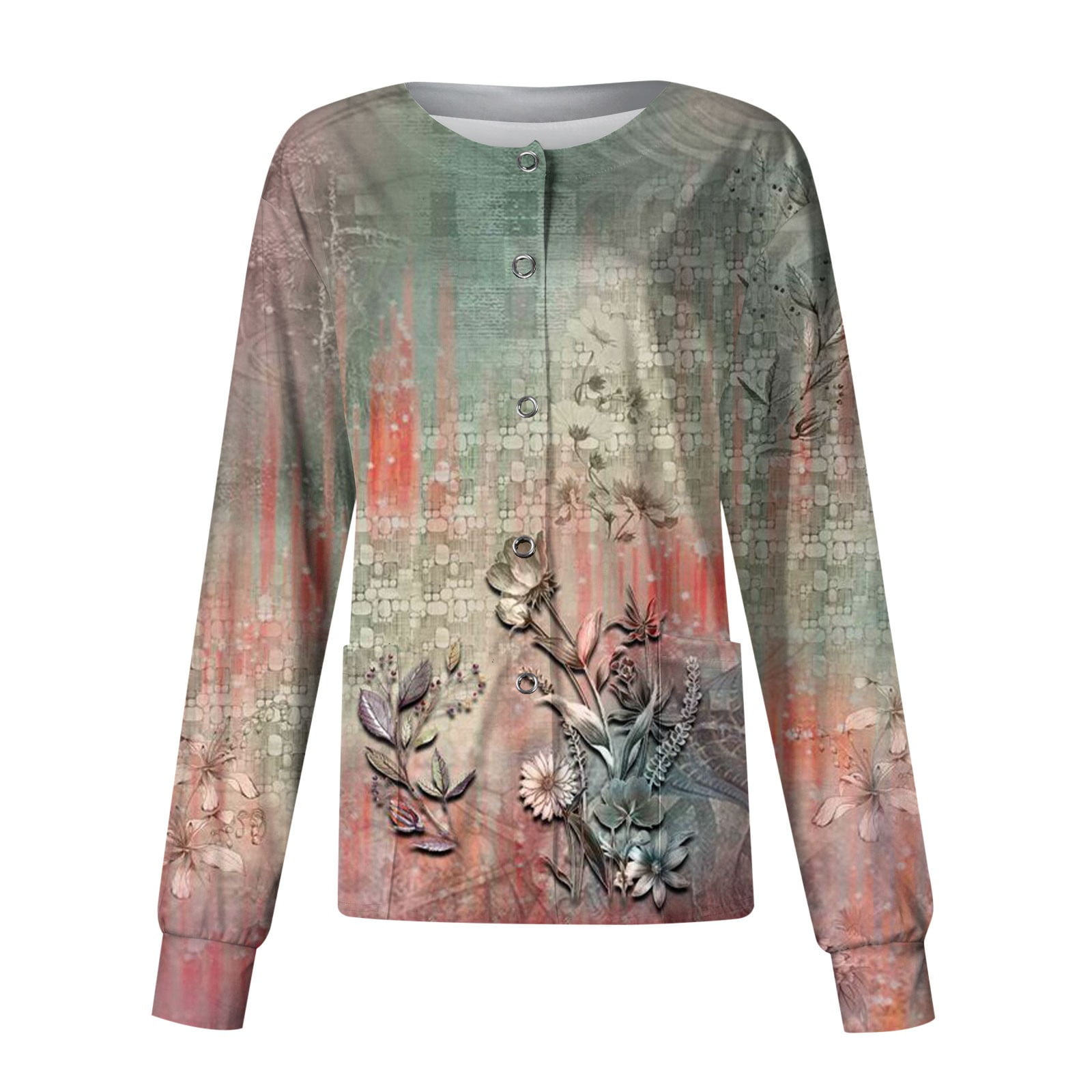 XDDLITP Black Scrub Jacket for Woman Long Sleeve Snap Front Warm up ...