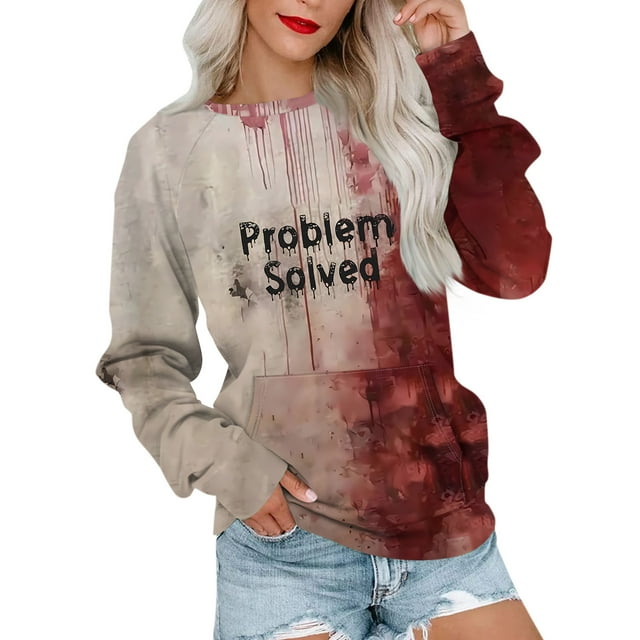 XDDLITP Bloody Halloween Sweatshirts for Women Horror Problem Solved ...