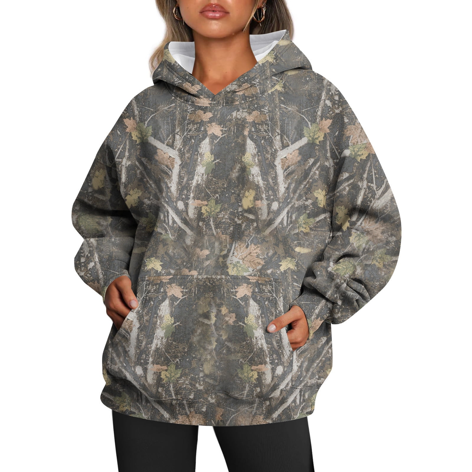 XDDLITP Camo Hoodie Womens Oversized Hooded Sweatshirts Maple Leaf ...