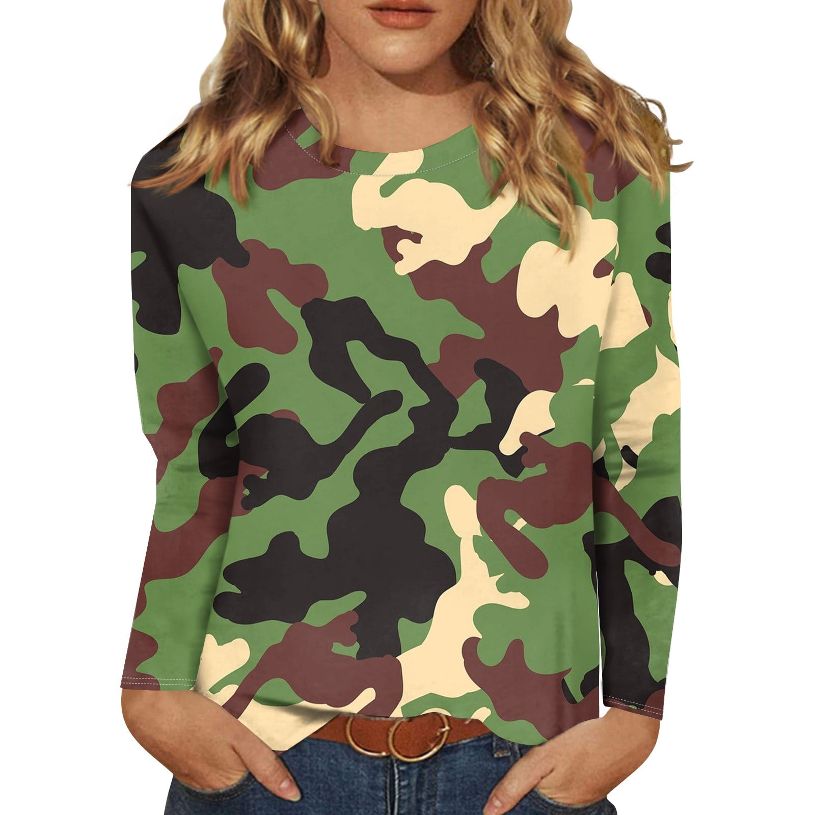 XDDLITP Camouflage Shirts for Women Fall Trendy Graphic Long Sleeve ...