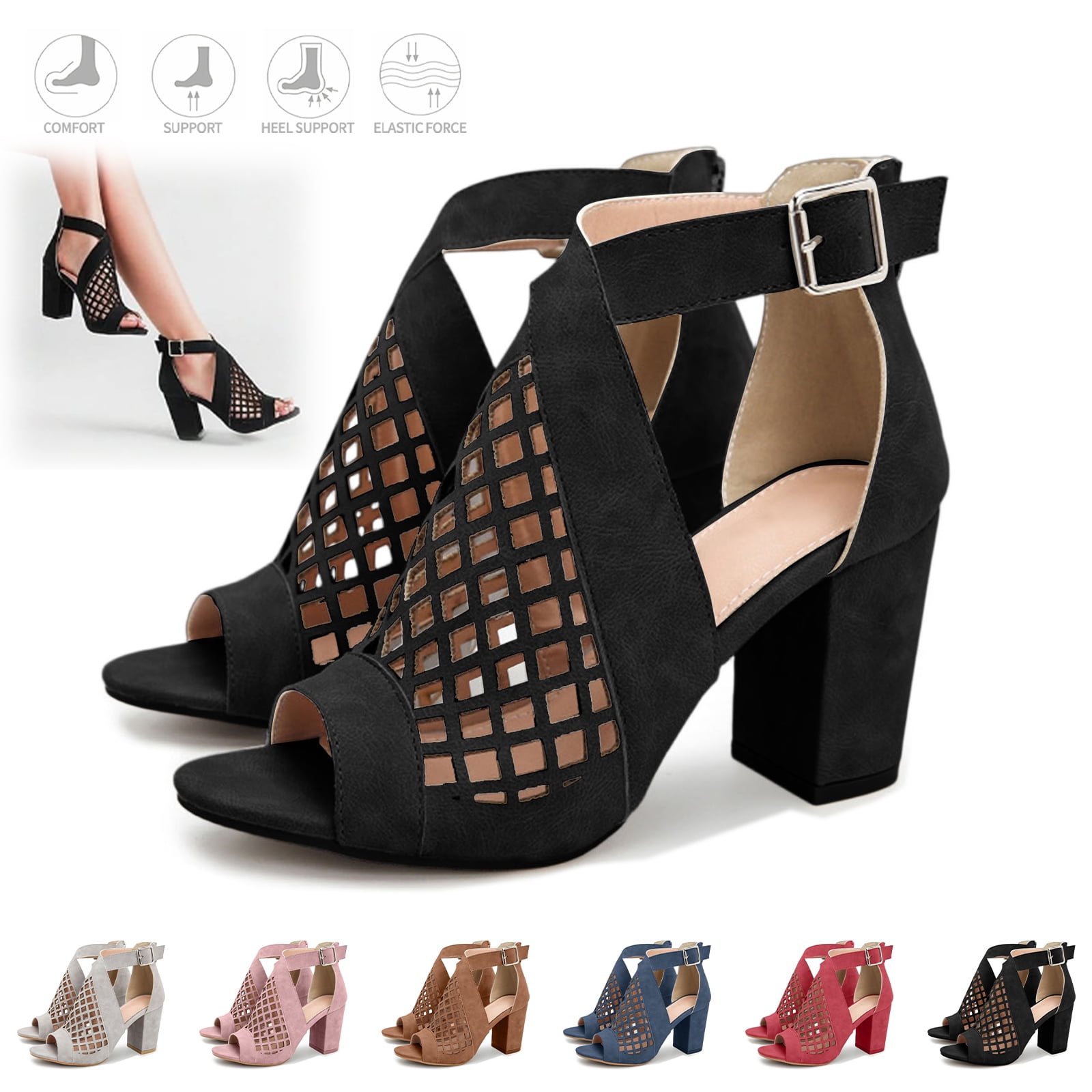XDDLITP Chunky Heeled Sandals for Womens Bohemian Cutout Open Toe ...