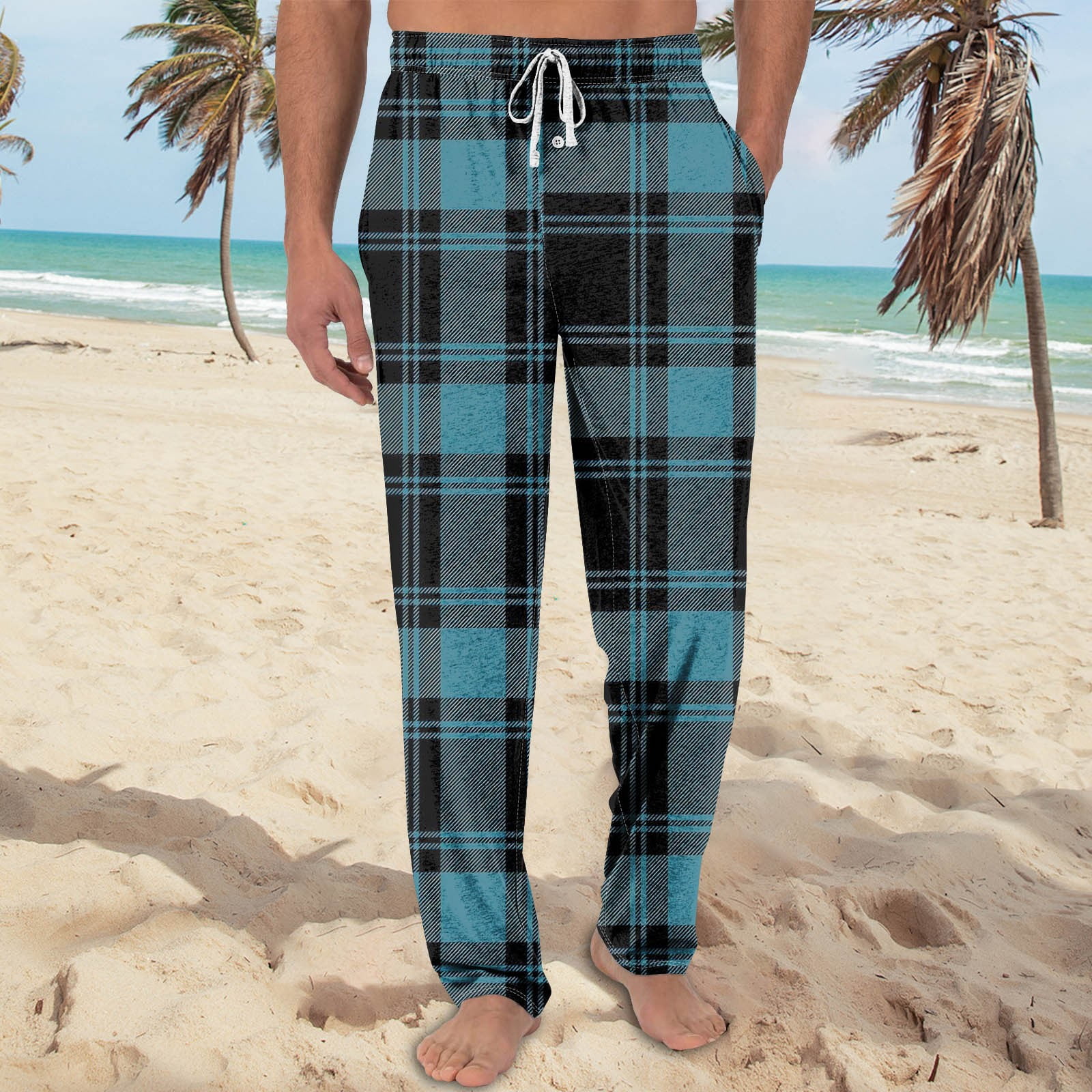 XDDLITP Cyan Plaid Pants Men Flannel Plaid Christmas Pajama Pants ...