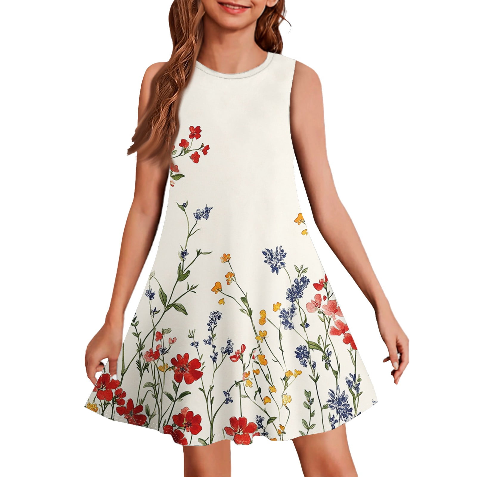 XDDLITP Girls 2025 Swing Tank Sundress Sleeveless Floral Print Dresses ...