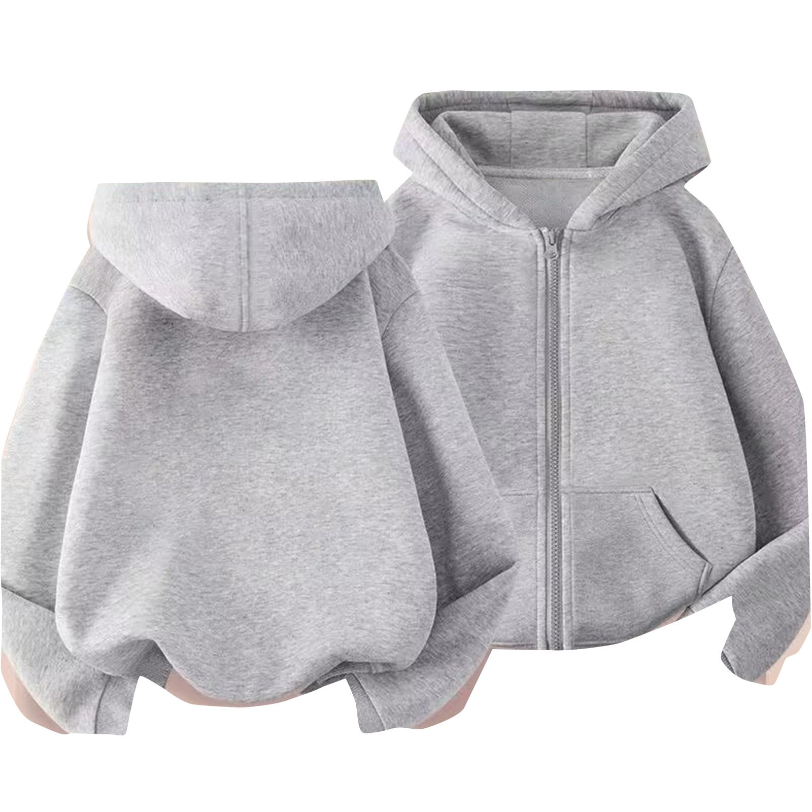 XDDLITP Kids Full Zipper Hoodie Jacket Solid Color Zip Up Hoodie Top ...