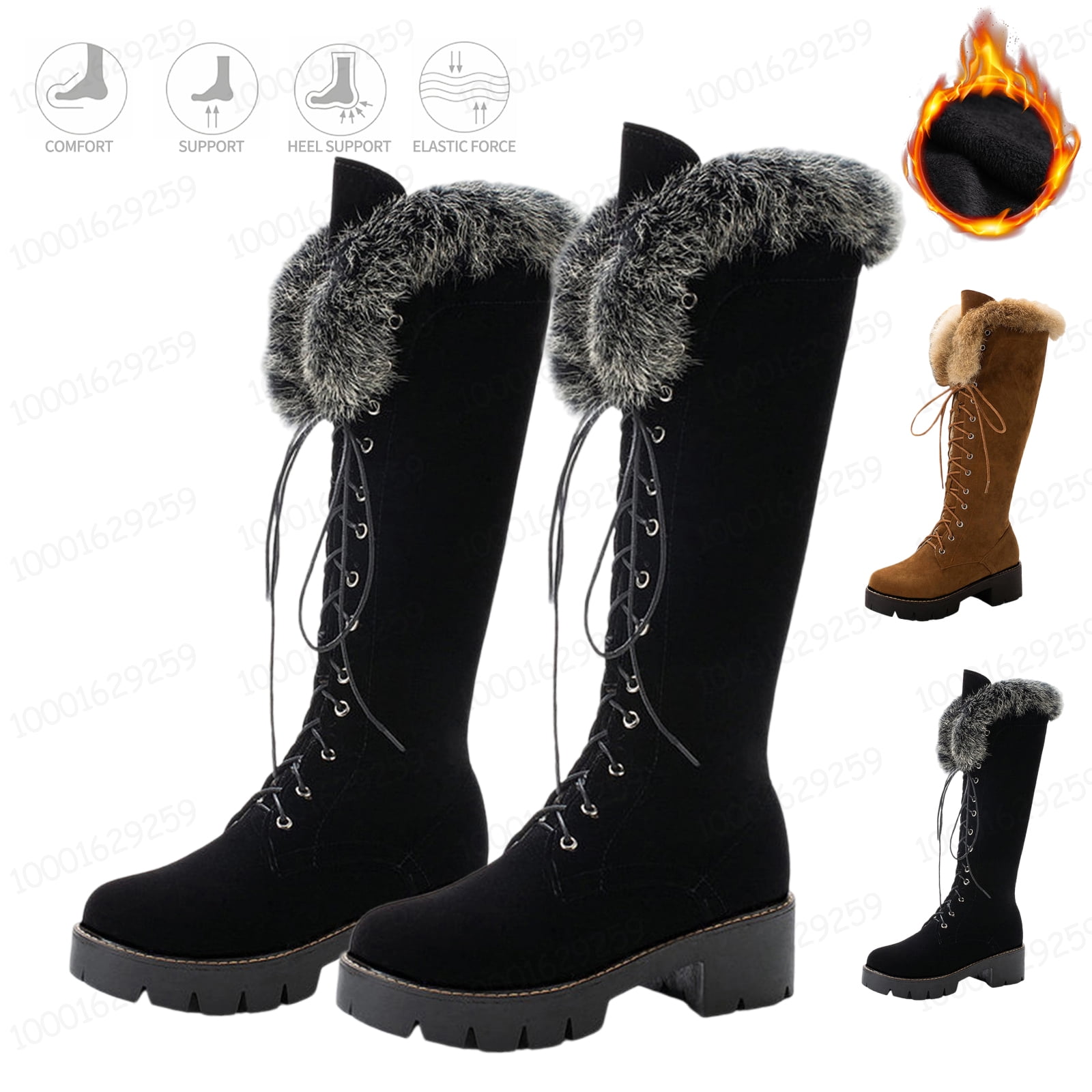 XDDLITP Knee High Slip-on Boots for Women Furry Lined Keep Warm Slip-on ...
