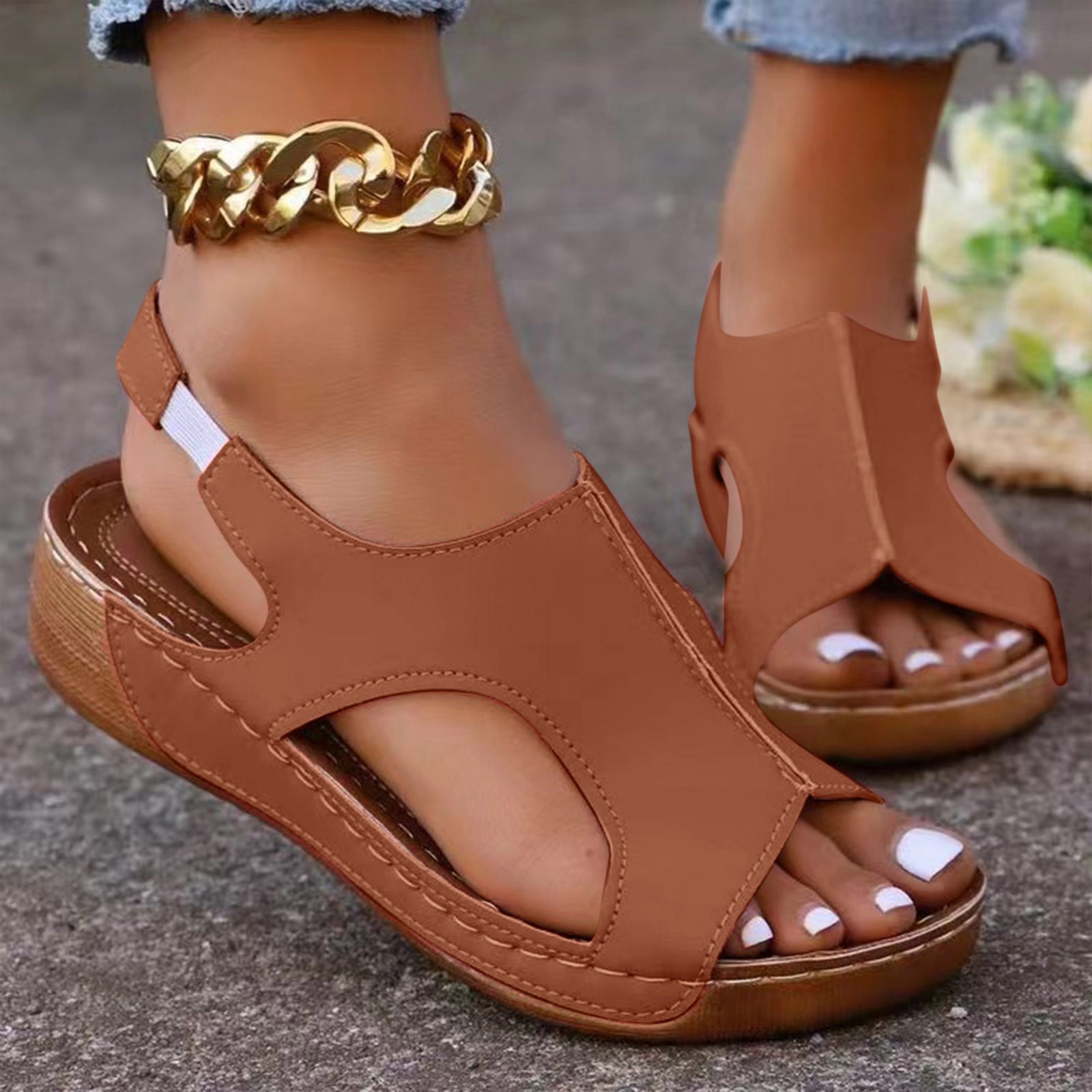 XDDLITP Leather Slope Heel Platform Slippers for Women’s Chic Summer ...