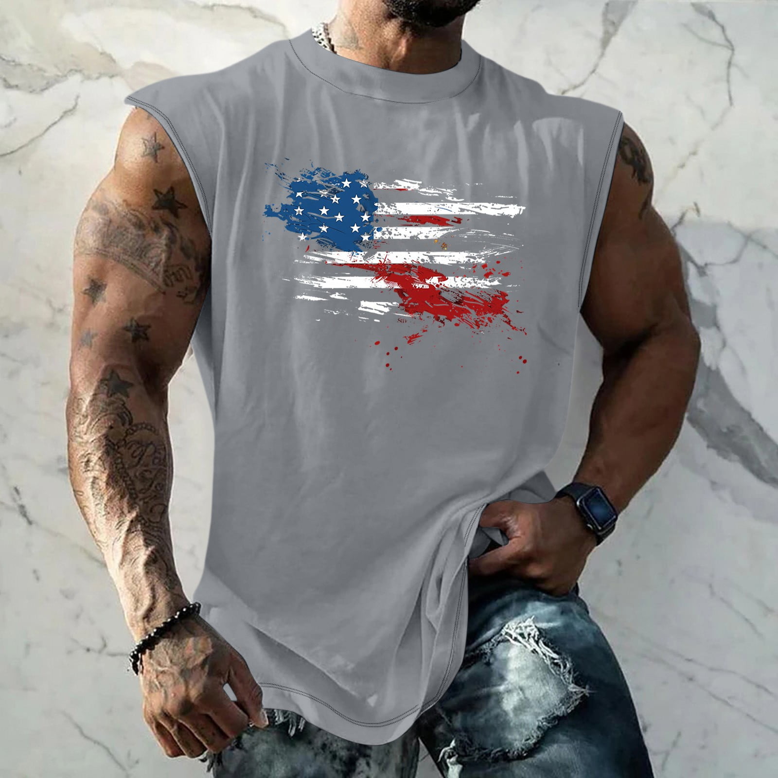 XDDLITP Men American Flag Tank Top 4th Of July Sleeveless Shirts Gym ...
