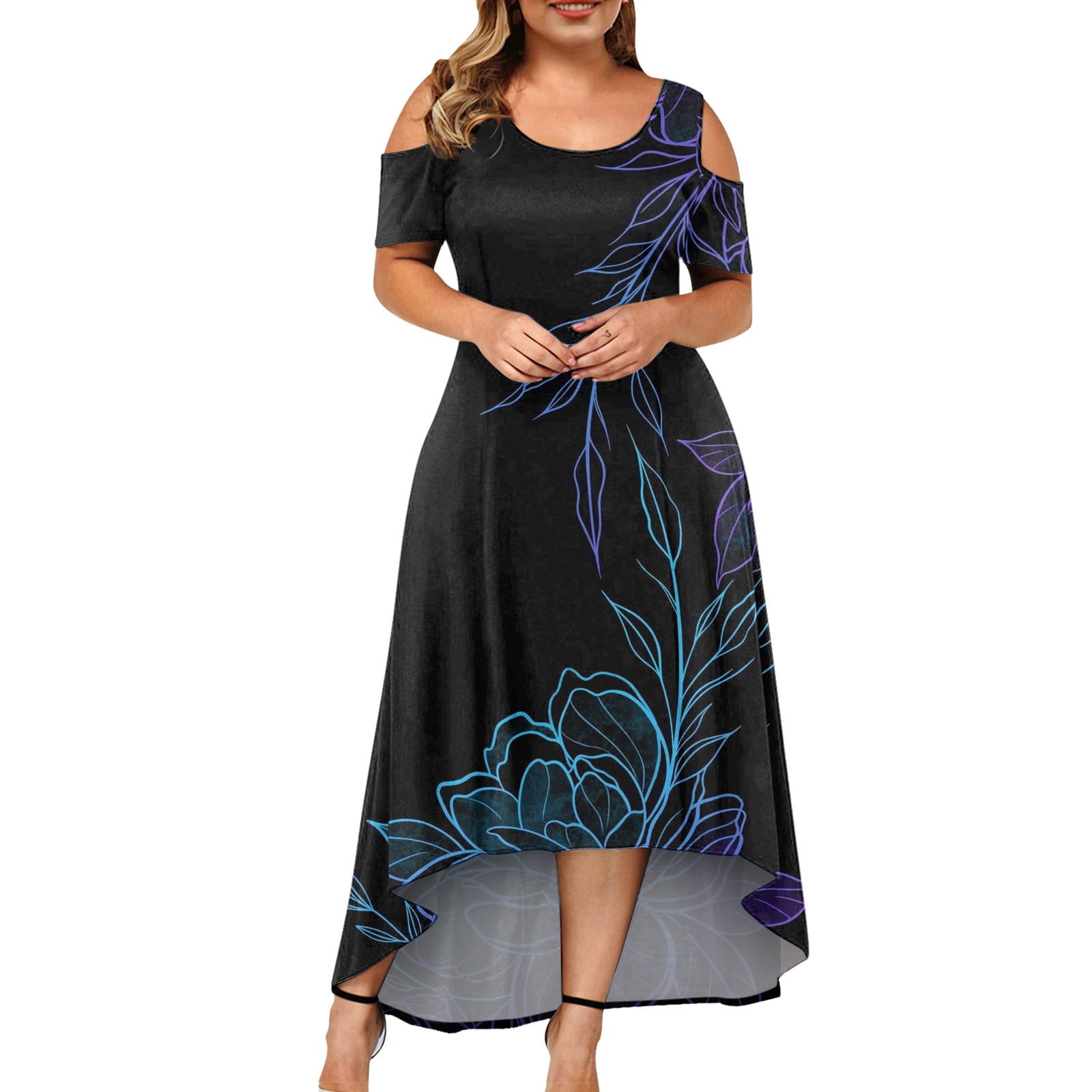 Xddlitp Plus Size Summer Sundress For Women Sexy Trendy Floral Boho Off