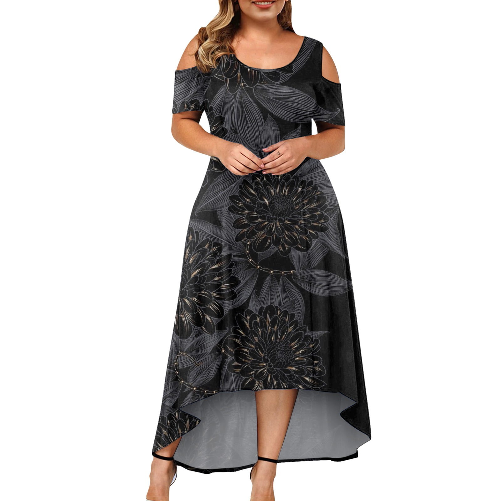 Xddlitp Plus Size Sundress For Curvy Women 4x 5x Trendy Floral Boho Off