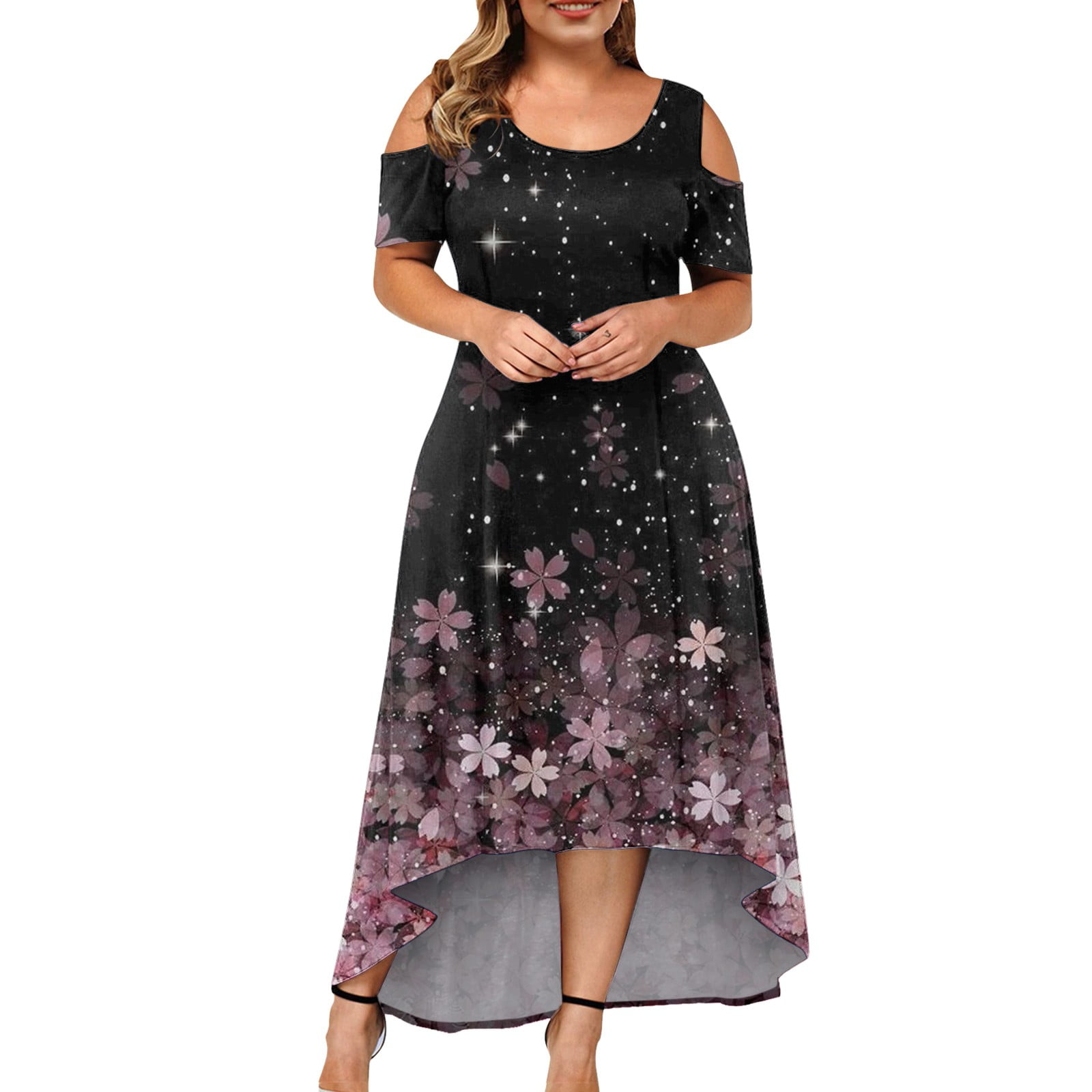 Xddlitp Plus Size Sundress For Curvy Women Sexy Trendy Floral Boho Off