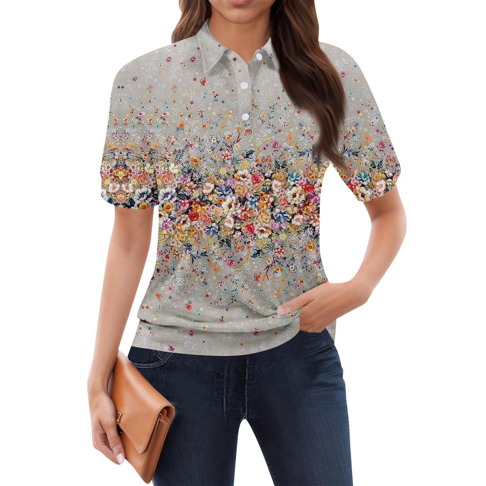 XDDLITP Polo Shirts for Women Short Sleeve Lapel Tees Button Up ...