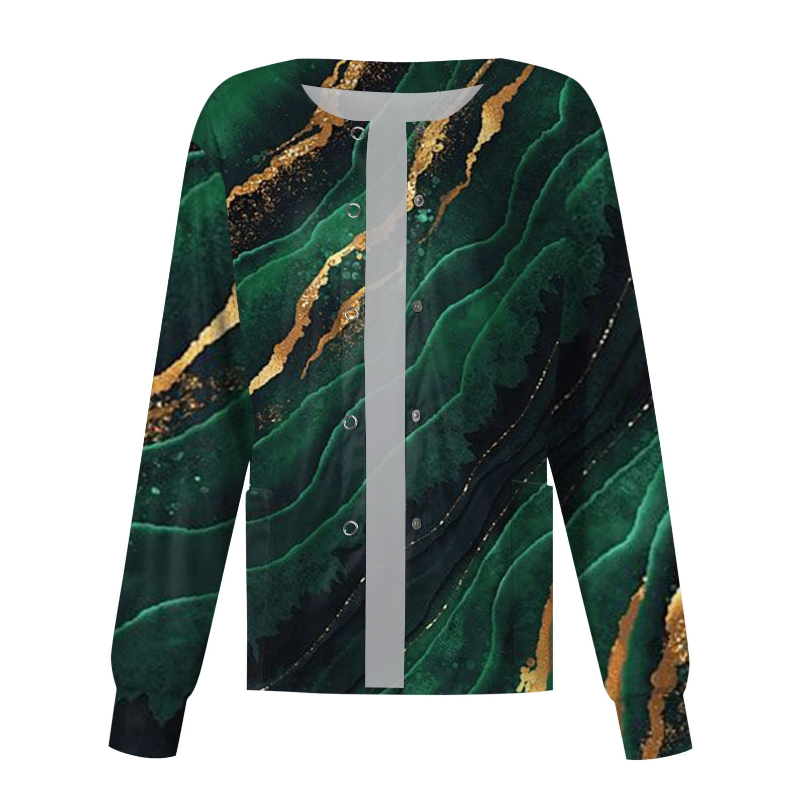 XDDLITP Scrub Jackets for Woman Long Sleeve Printed Scrub Top Snap ...