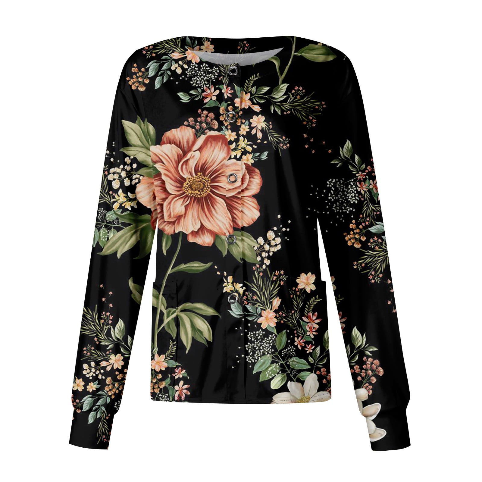 XDDLITP Scrub Jackets for Woman Long Sleeve Snap Front Warm up Medical ...