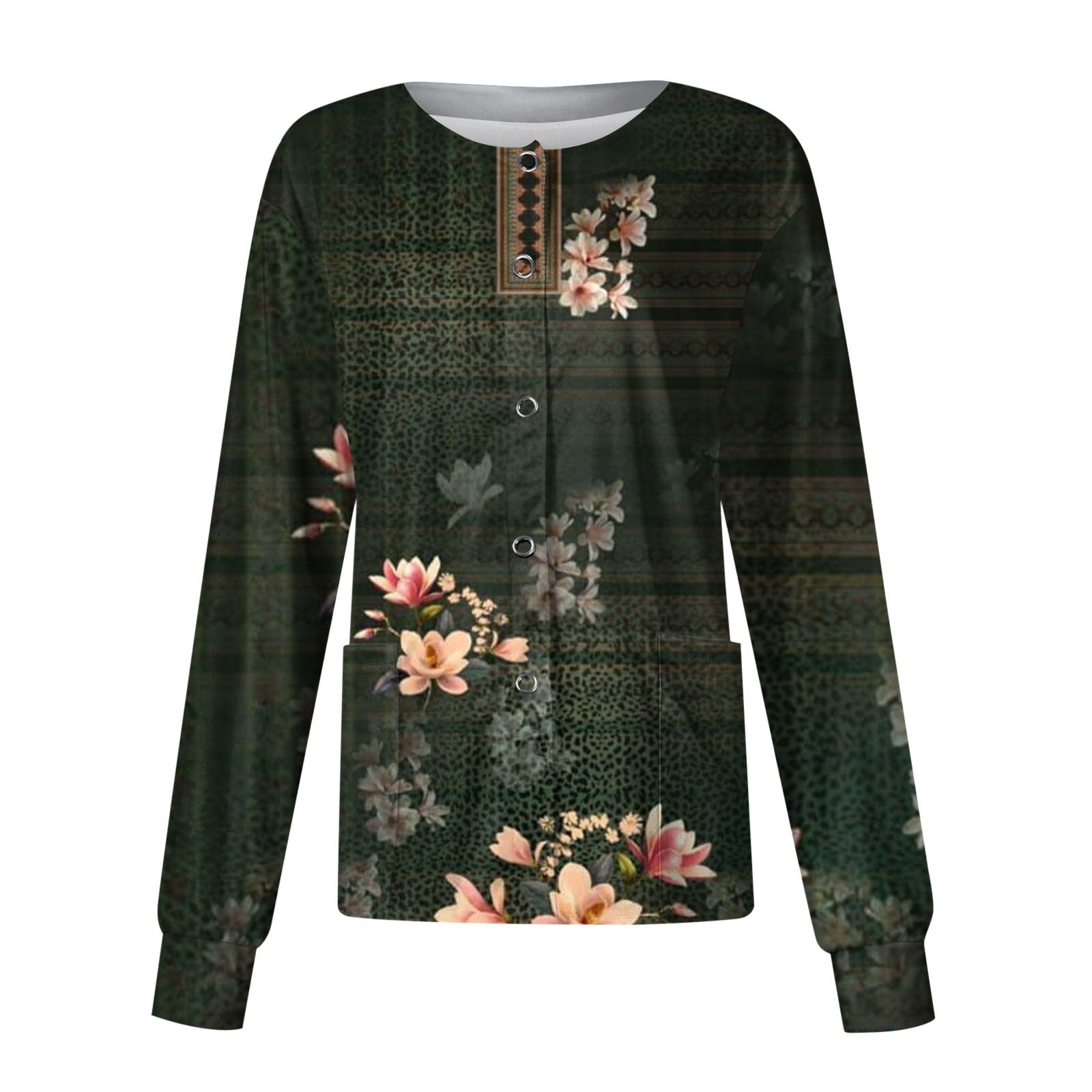 XDDLITP Scrub Jackets for Women Print Long Sleeve Snap Front Warm up ...