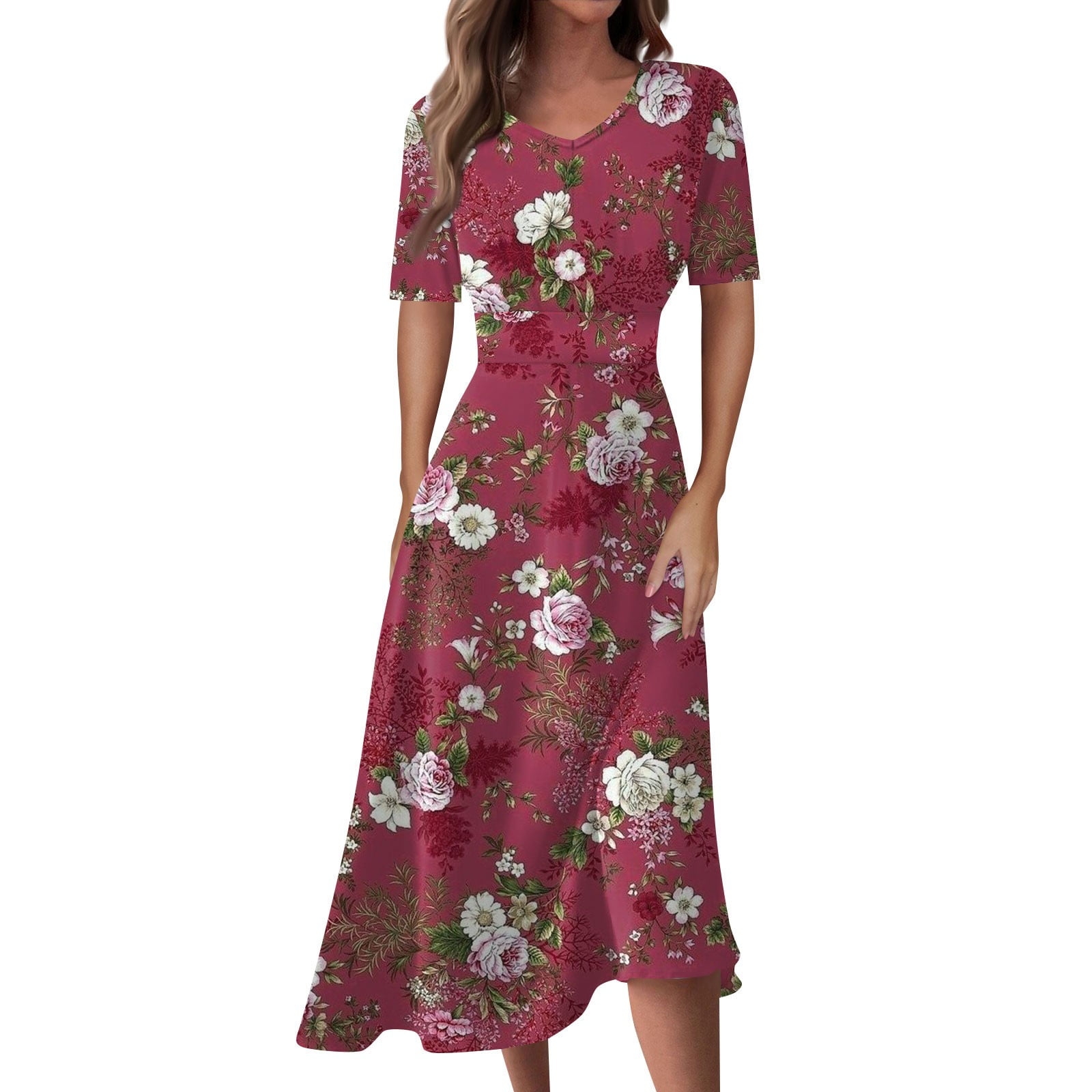 XDDLITP Summer Dresses for Women 2025 Short Sleeve V-Neck Dresses ...