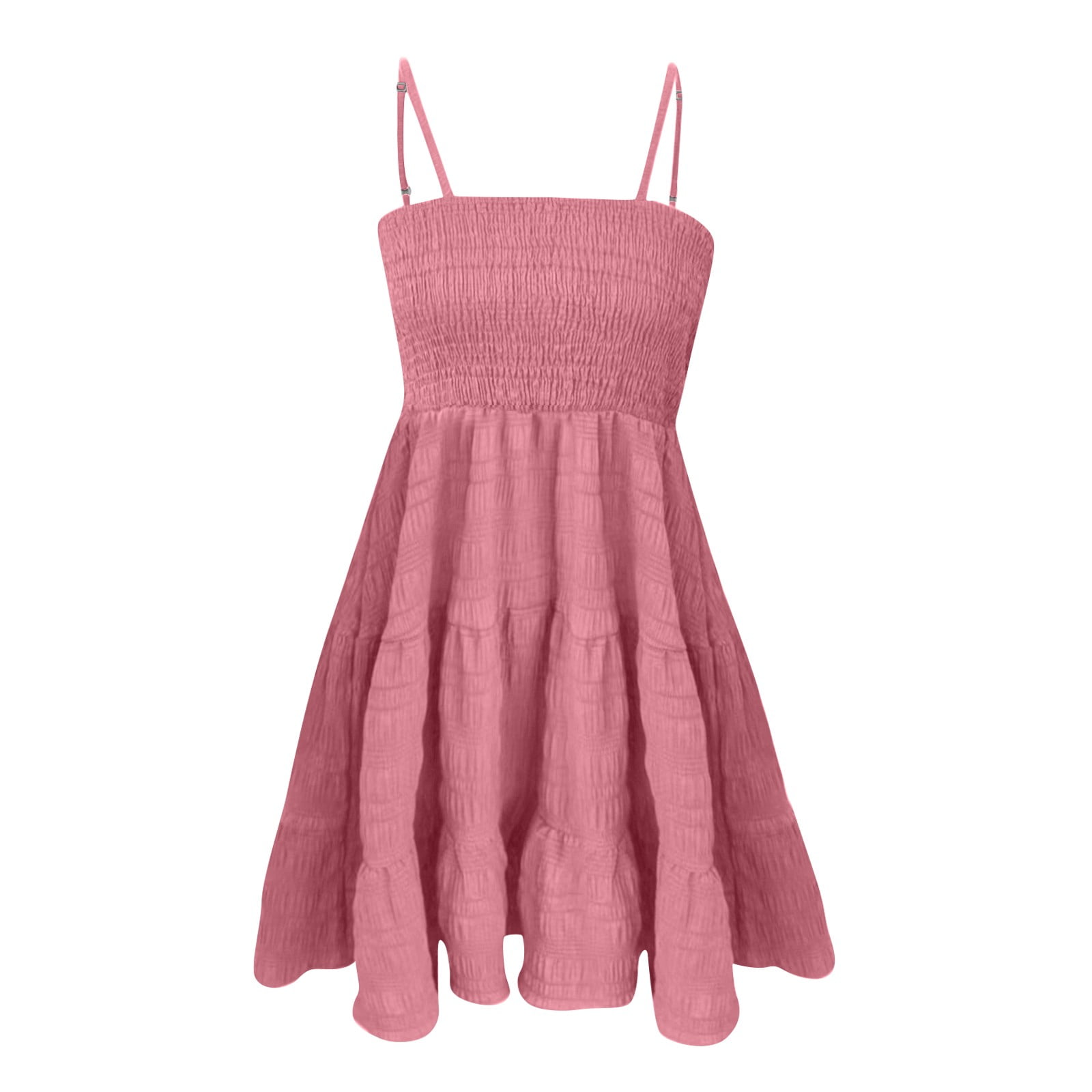 XDDLITP Sundress for Women 2025 Spaghetti Strap Tiered Layer Ruffle Hem ...