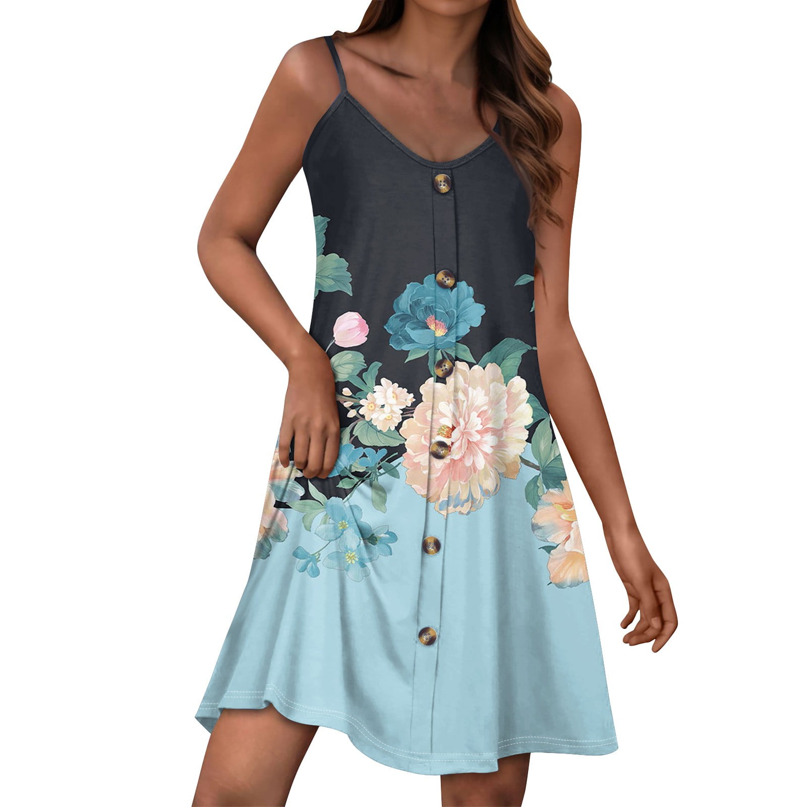 XDDLITP Sundresses for Women 2025 Strappy Sleeveless Dress Button Down ...