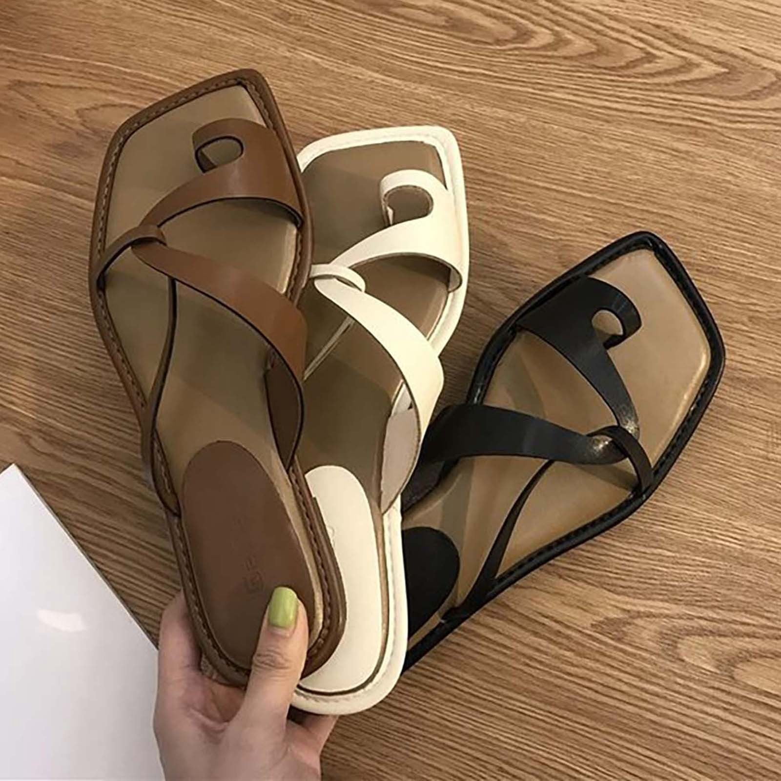 XDDLITP Toe-Friendly: Women's Wide Toe Box Flat Sandals for Happy ...