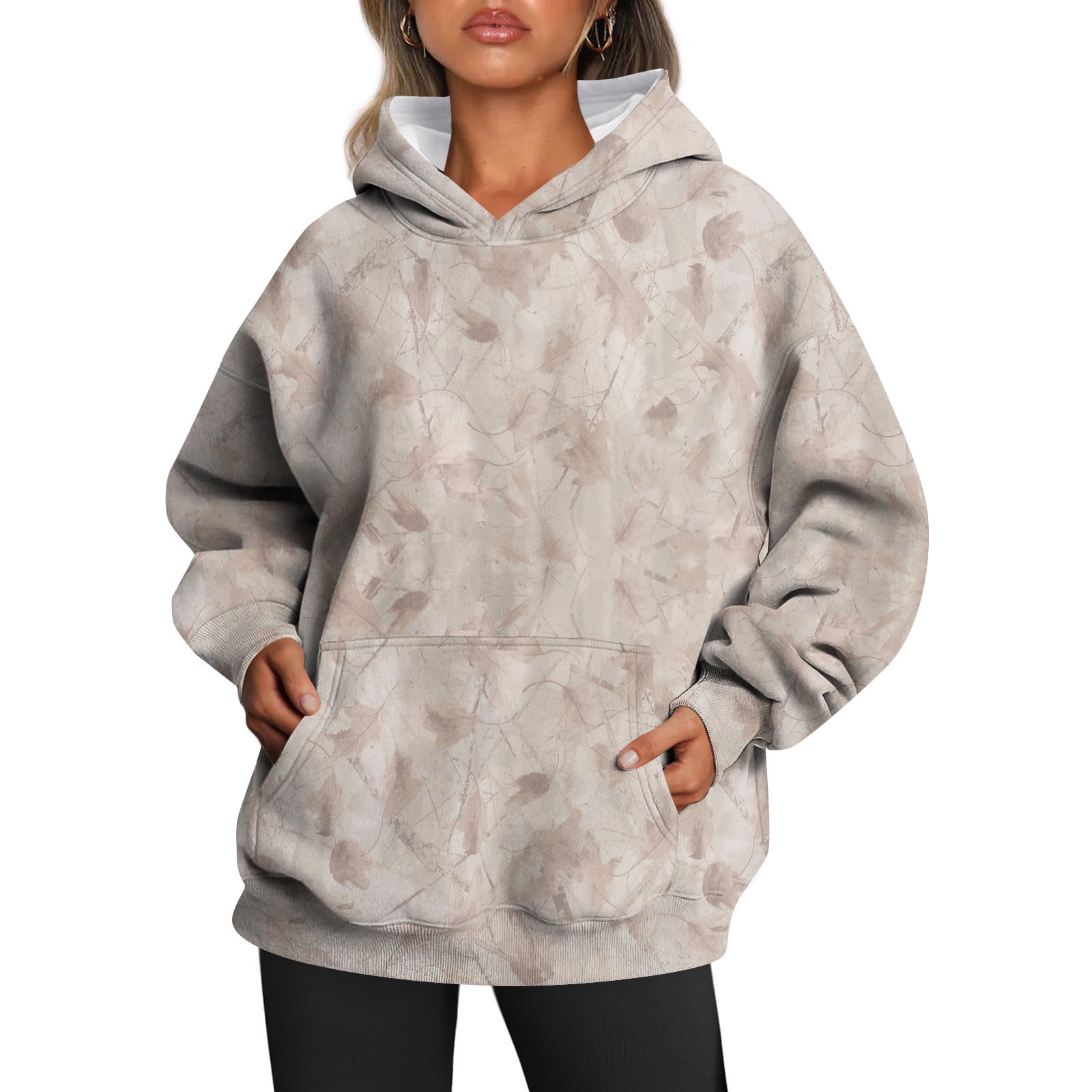 XDDLITP Women's Camo Hoodies Maple Leaf Print Long Sleeved Sweatshirts Oversize Drop Shoulder ...
